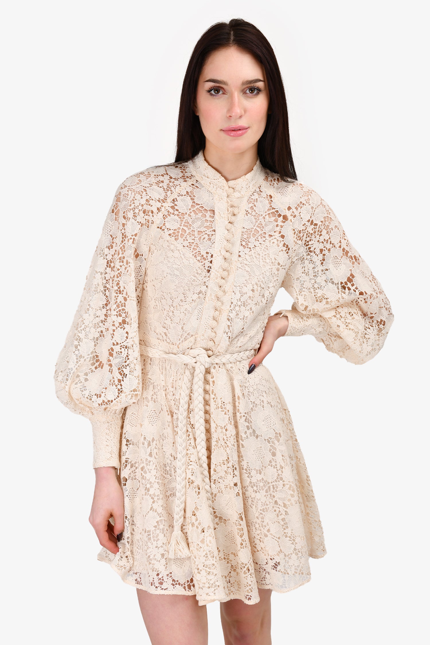 Zimmermann Ivory Cassia Puff Sleeved Cotton-Lace Mini Dress Size 2 – Mine & Yours