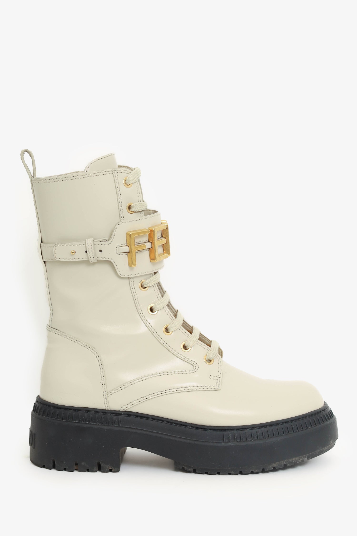 Fendi Cream Leather Lace Up 'Fendi' Combat Boots Size 38 – Mine & Yours