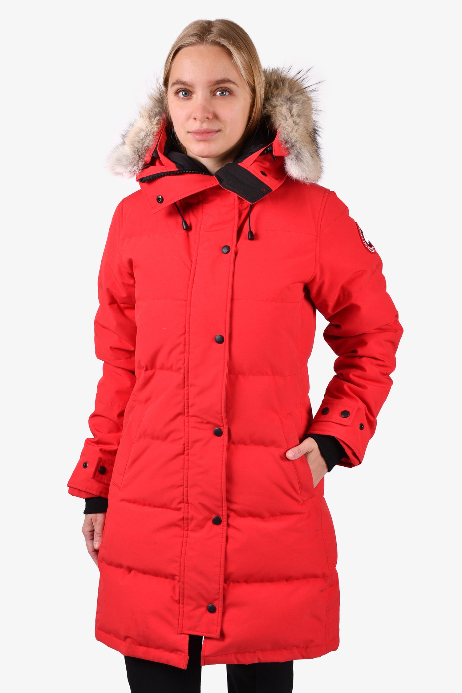 Canada Goose Red Down Long Puffer Jacket with Removable Fur Hood Size ...