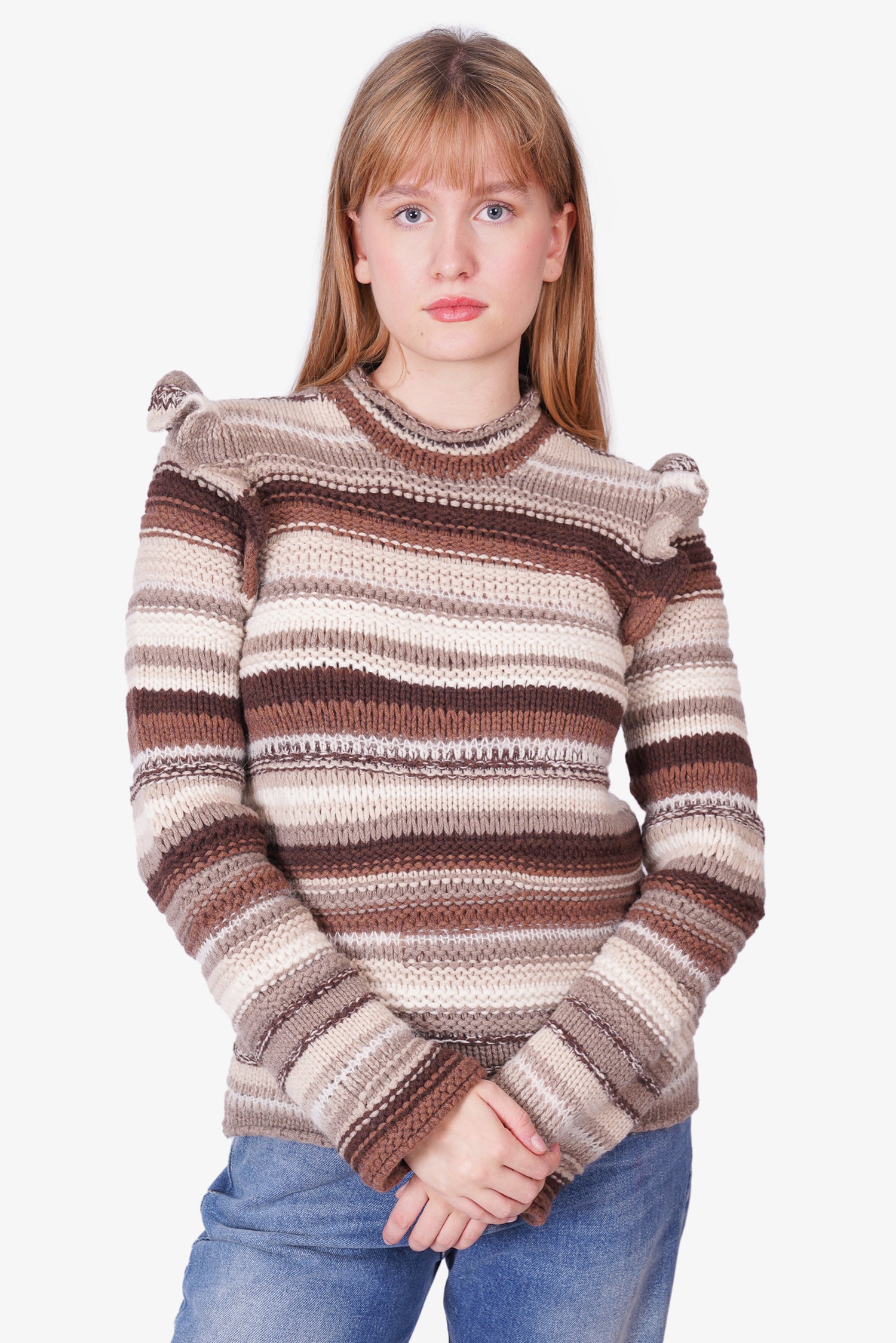 Chloé Brown/Cream Cashmere Striped Knit with Ruffles Size M – Mine & Yours