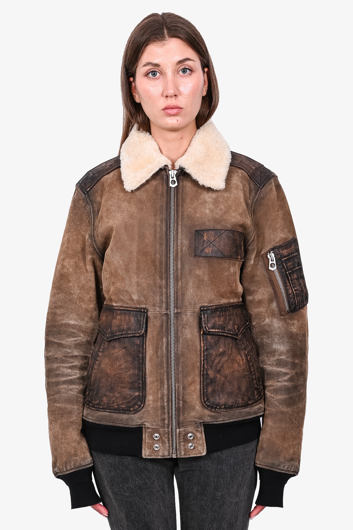 Diesel Brown Distressed Suede Pilot Jacket Size L – Mine & Yours