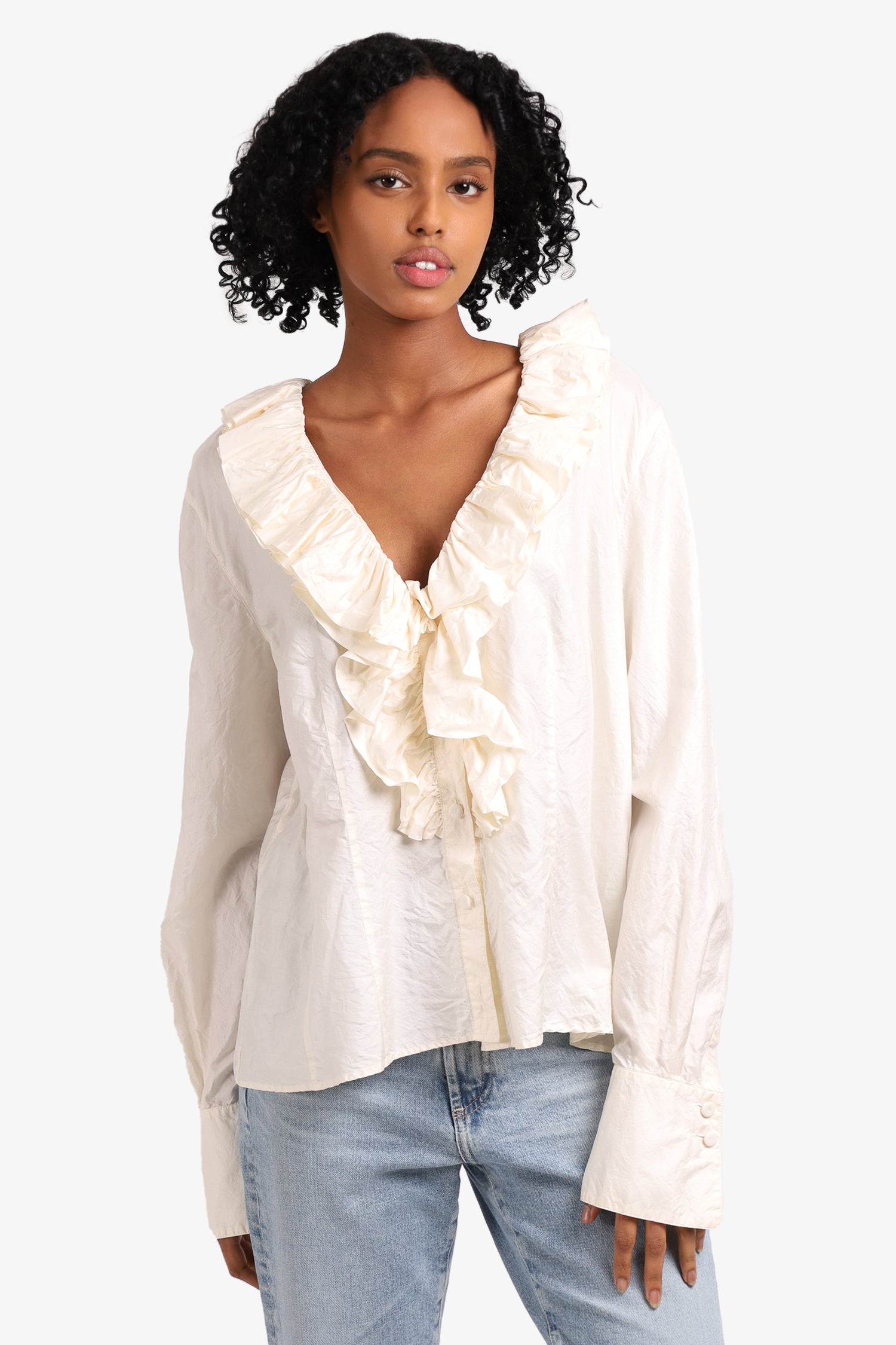 Escada White Silk Ruffle Blouse Size 44 – Mine & Yours