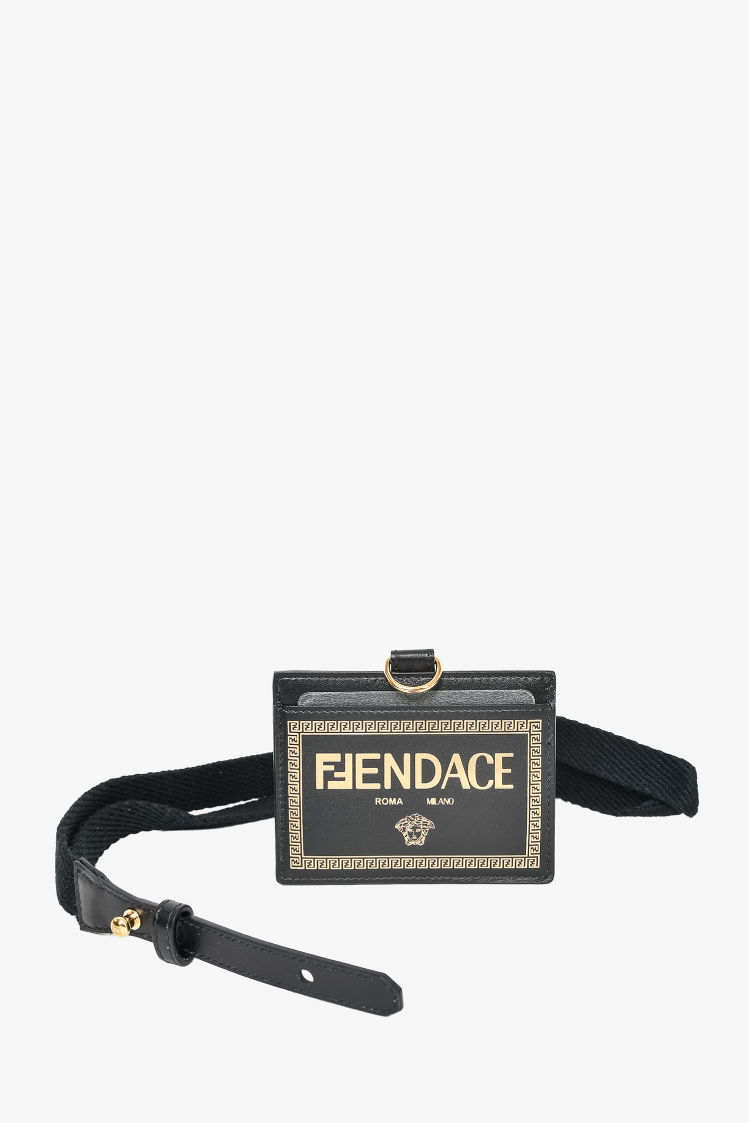 Fendi x Versace "Fendace" Black/Gold Leather Lanyard with Canvas Strap ...