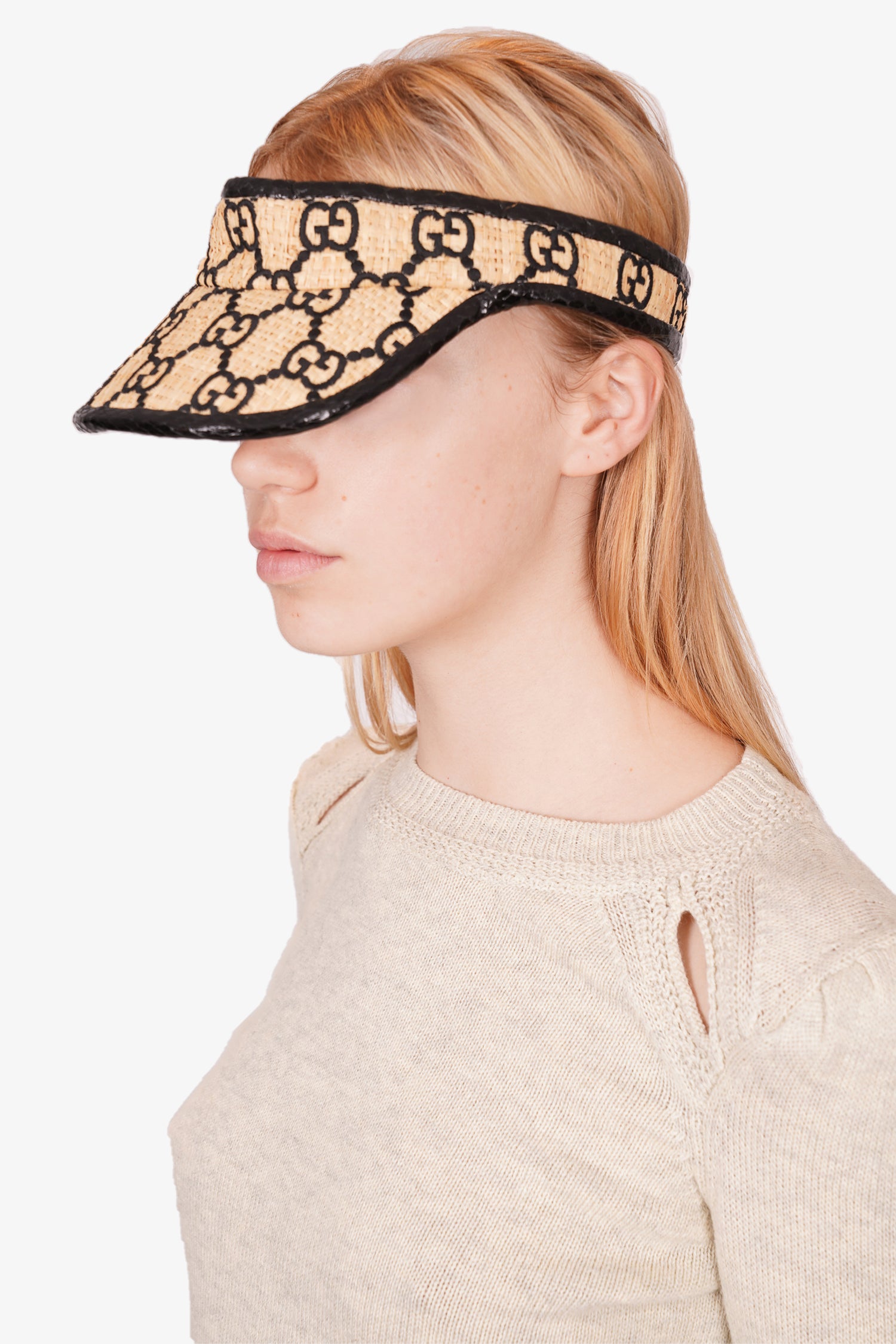 Gucci Beige GG-Patterned Raffia Visor – Mine & Yours