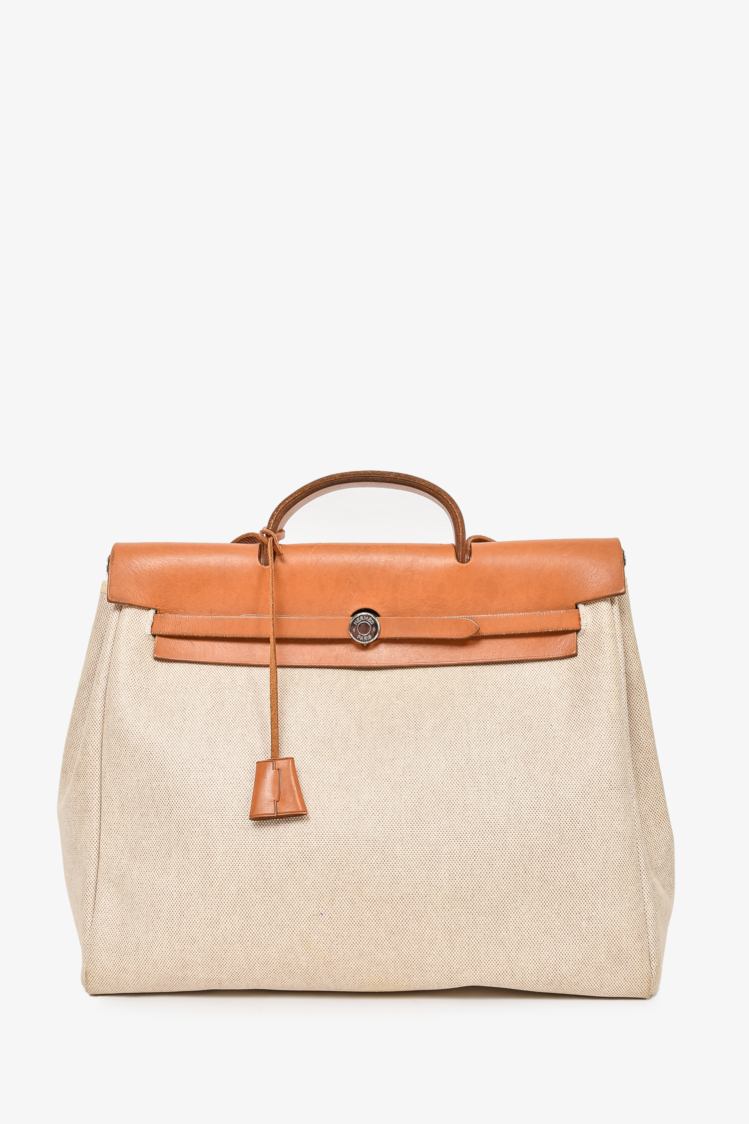 Hermes 2000 Cream Canvas/Brown Leather Trimmed Herbag 39 with Extra In ...