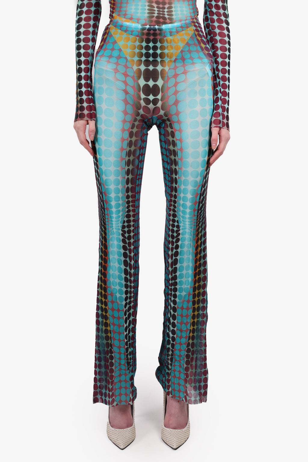 Jean Paul Gaultier Blue/Multicolour Sheer 'Dots' Print Pants Size XS ...