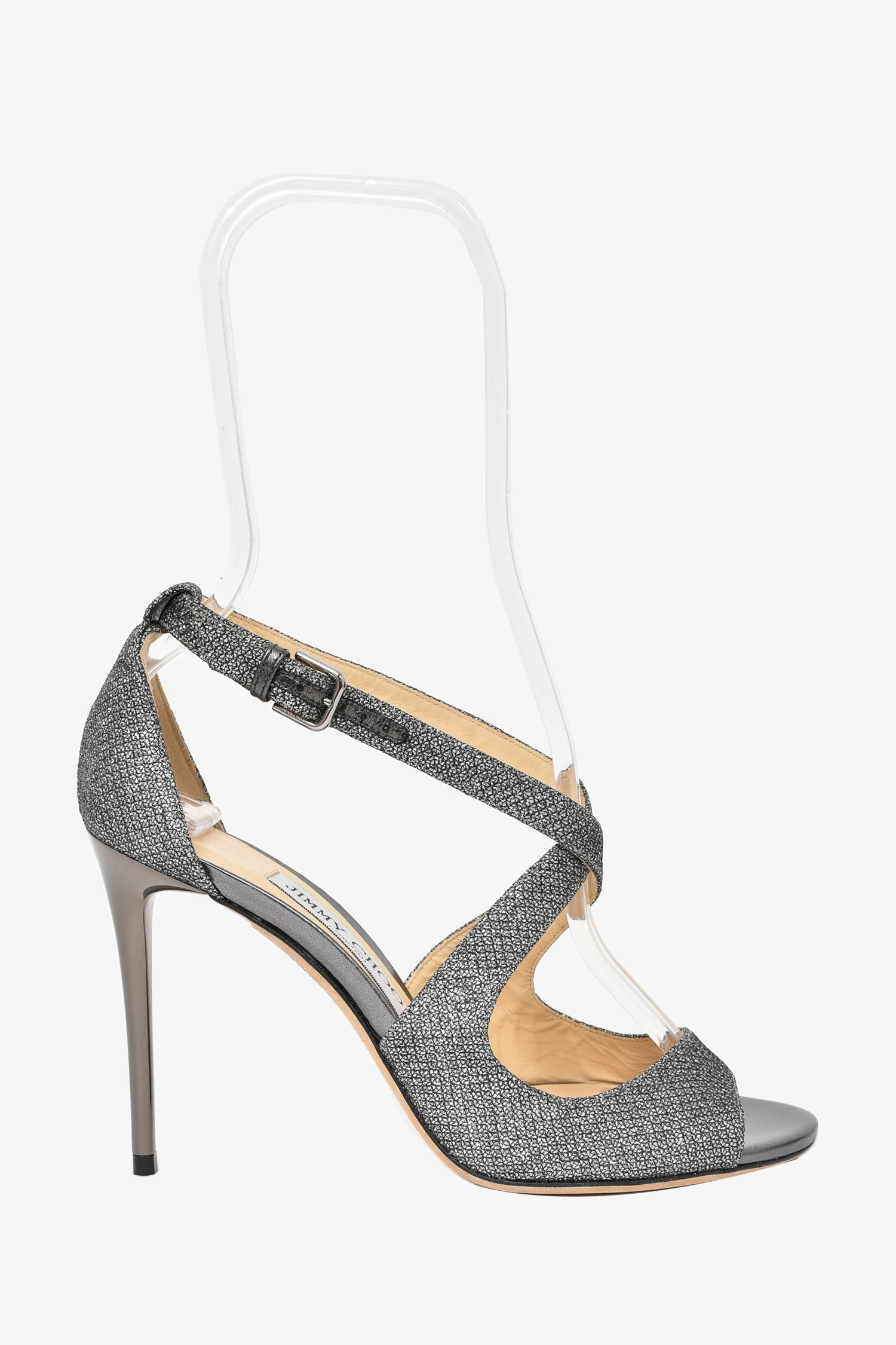 Jimmy Choo Silver Glitter Peep Toe Heels Size 36.5 – Mine & Yours