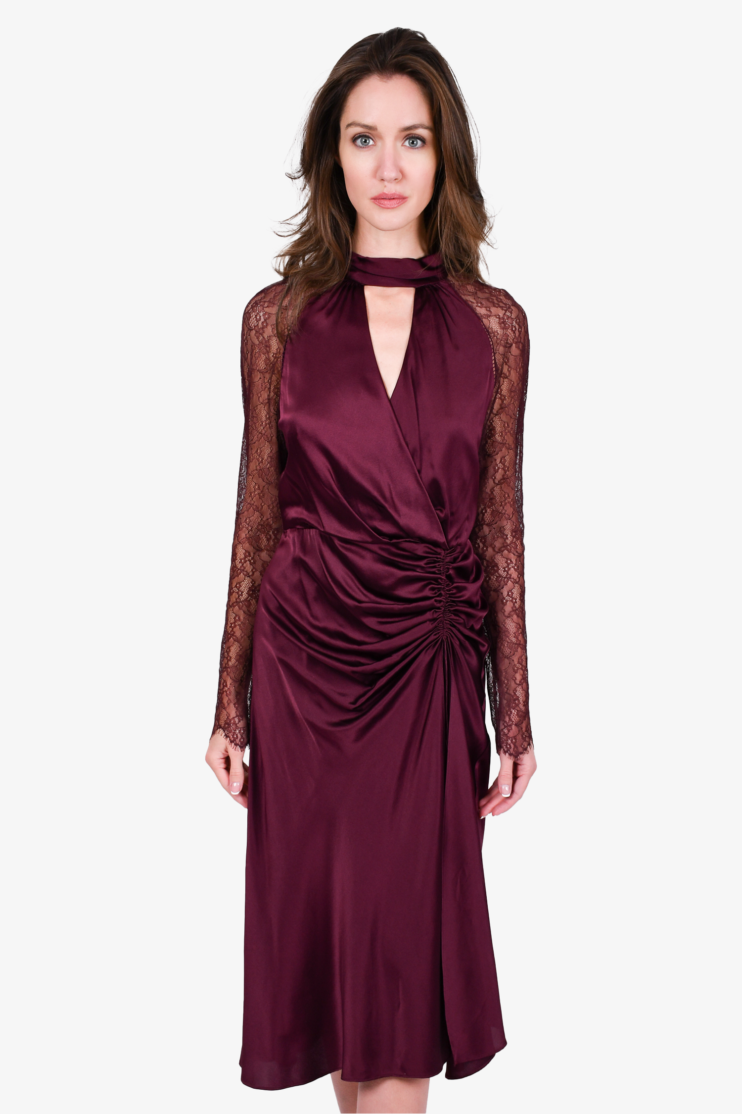 Jonathan Simkhai Burgundy Silk/Lace Midi Dress Size 10 – Mine & Yours