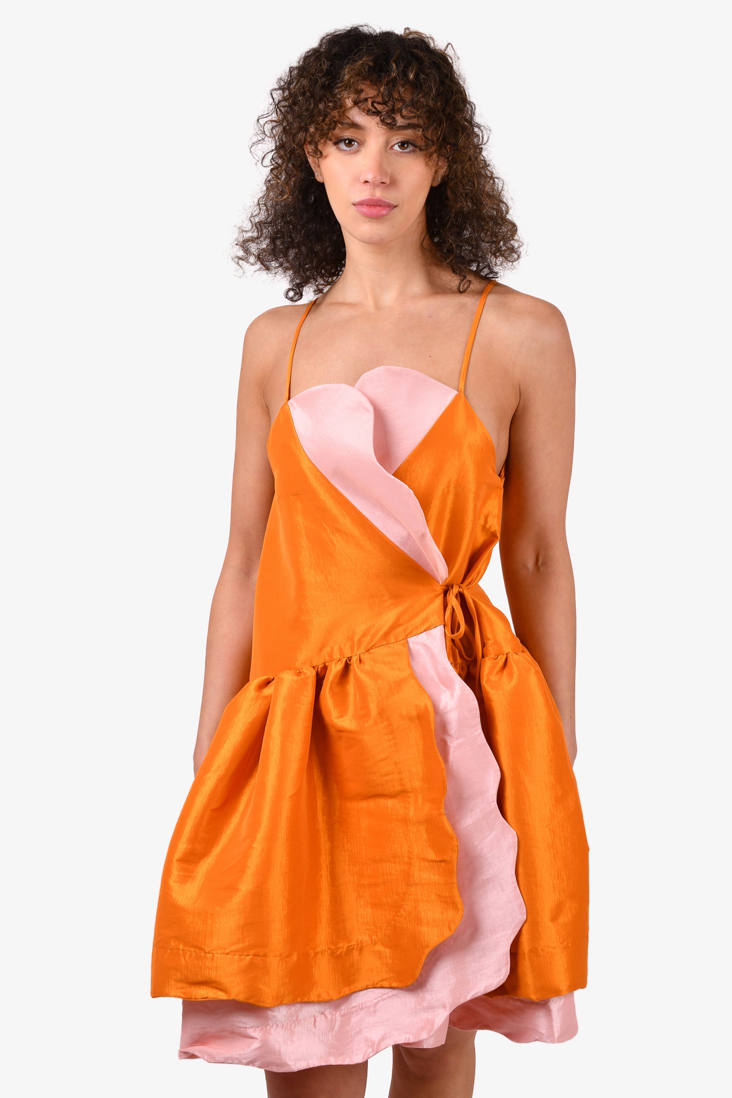 Kika Vargas Orange/Pink Silk Blend Taffeta Ruffle 'Ruth' Mini Dress Si ...