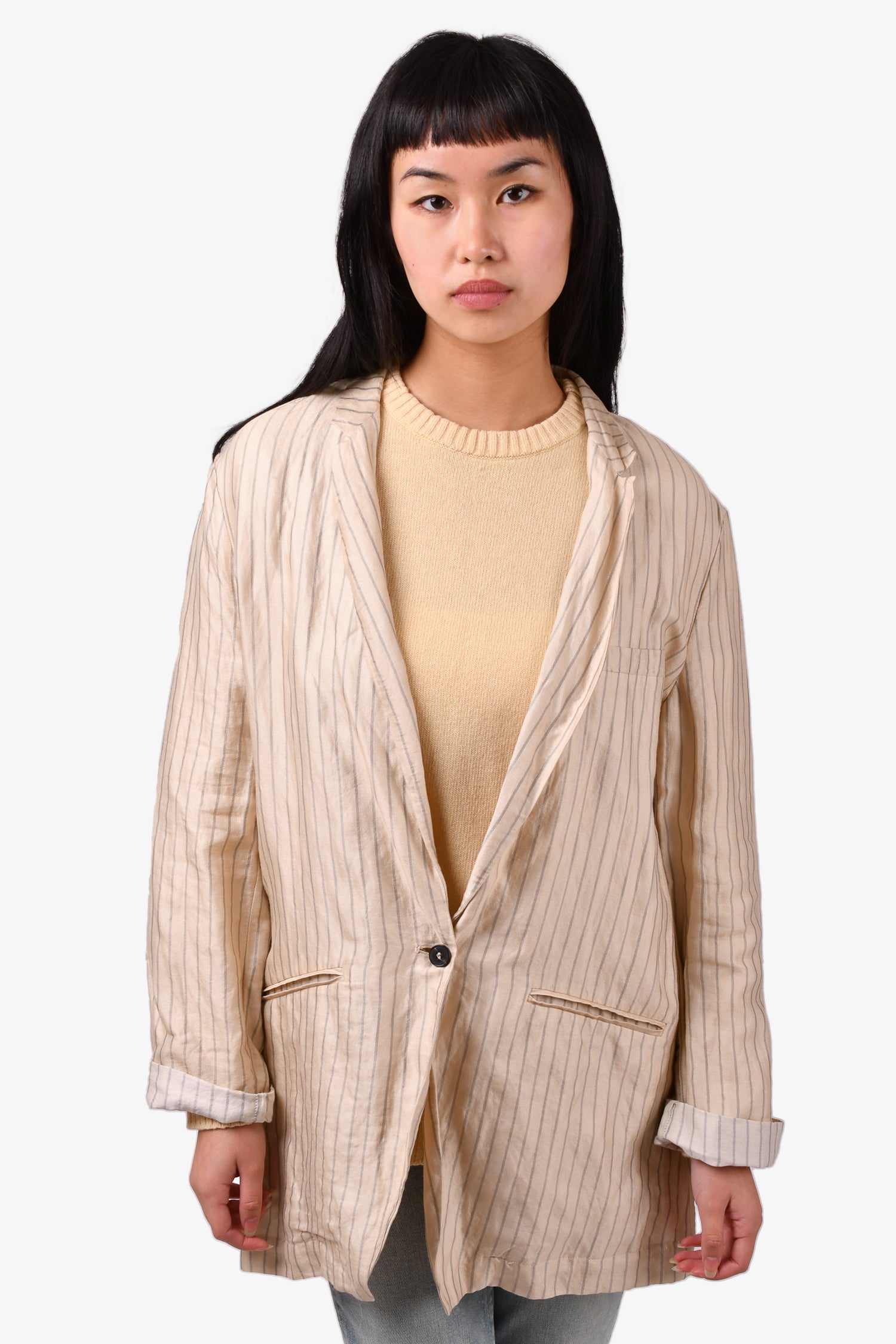 Forte Forte Beige Striped Single Breasted Blazer Estimated Size S-M ...