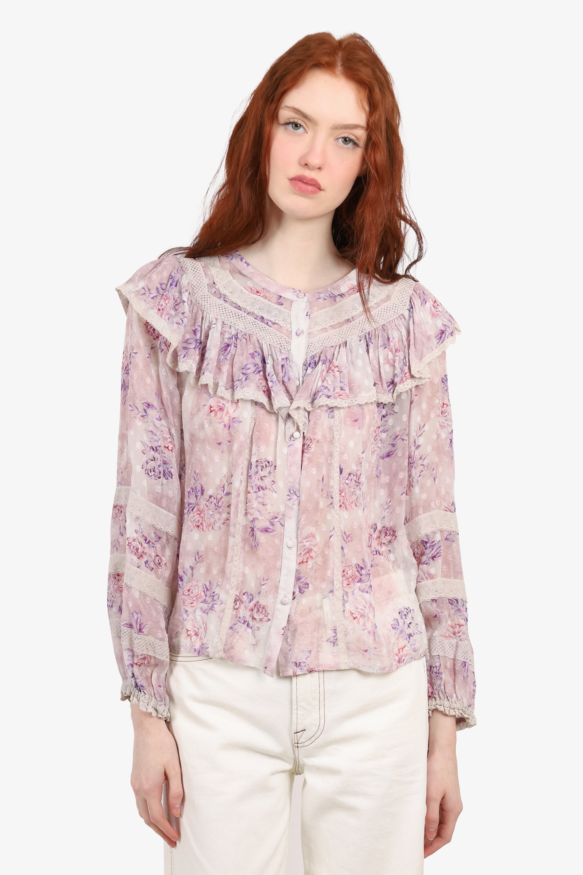 LoveShackFancy Purple/White Silk Lace Ruffle Sheer Top Size M – Mine ...