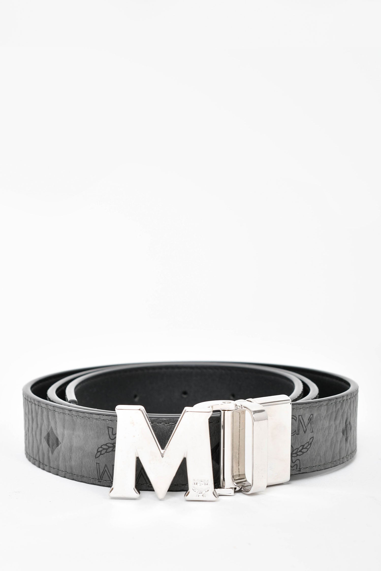 MCM Dark Grey Logo Leather M Buckle Belt – Mine & Yours