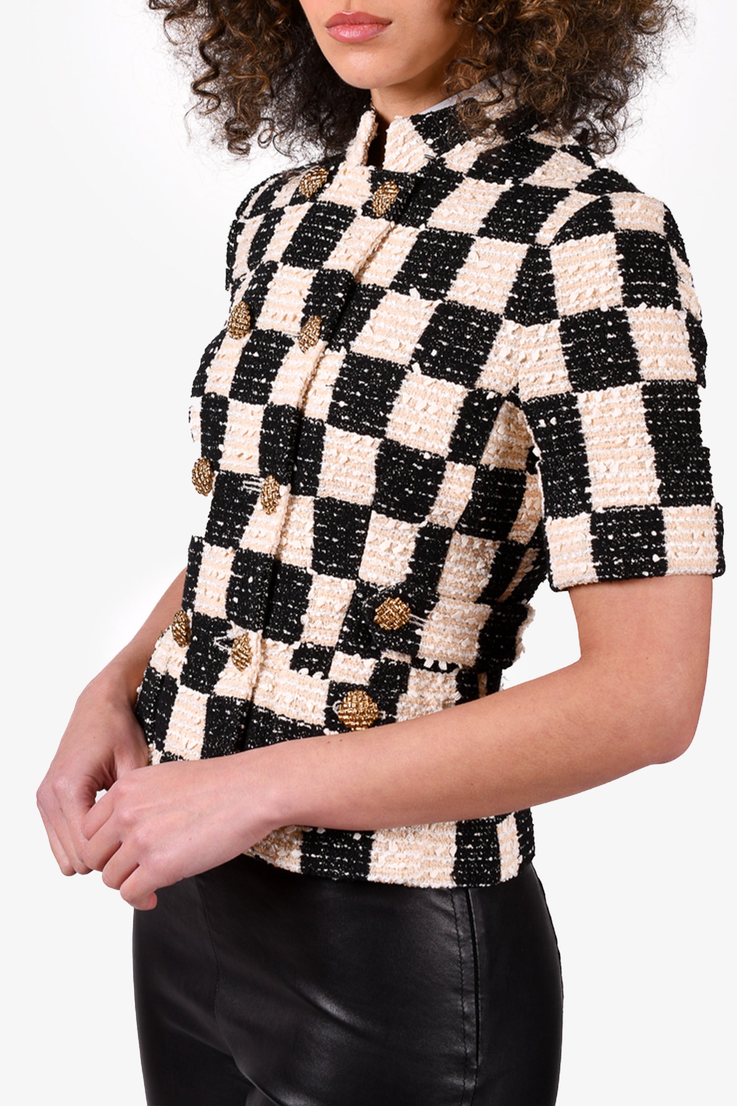 Gucci Black/Cream Tweed Gold Button Detail Jacket Size 36 – Mine & Yours