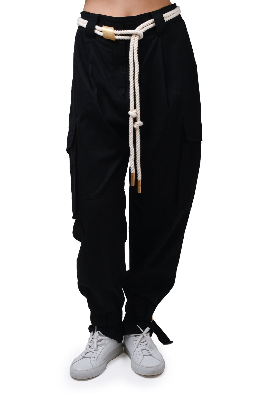 Aje Black Cotton Rope Detailed Belt Tapered Cargo Pants Size 12 – Mine ...