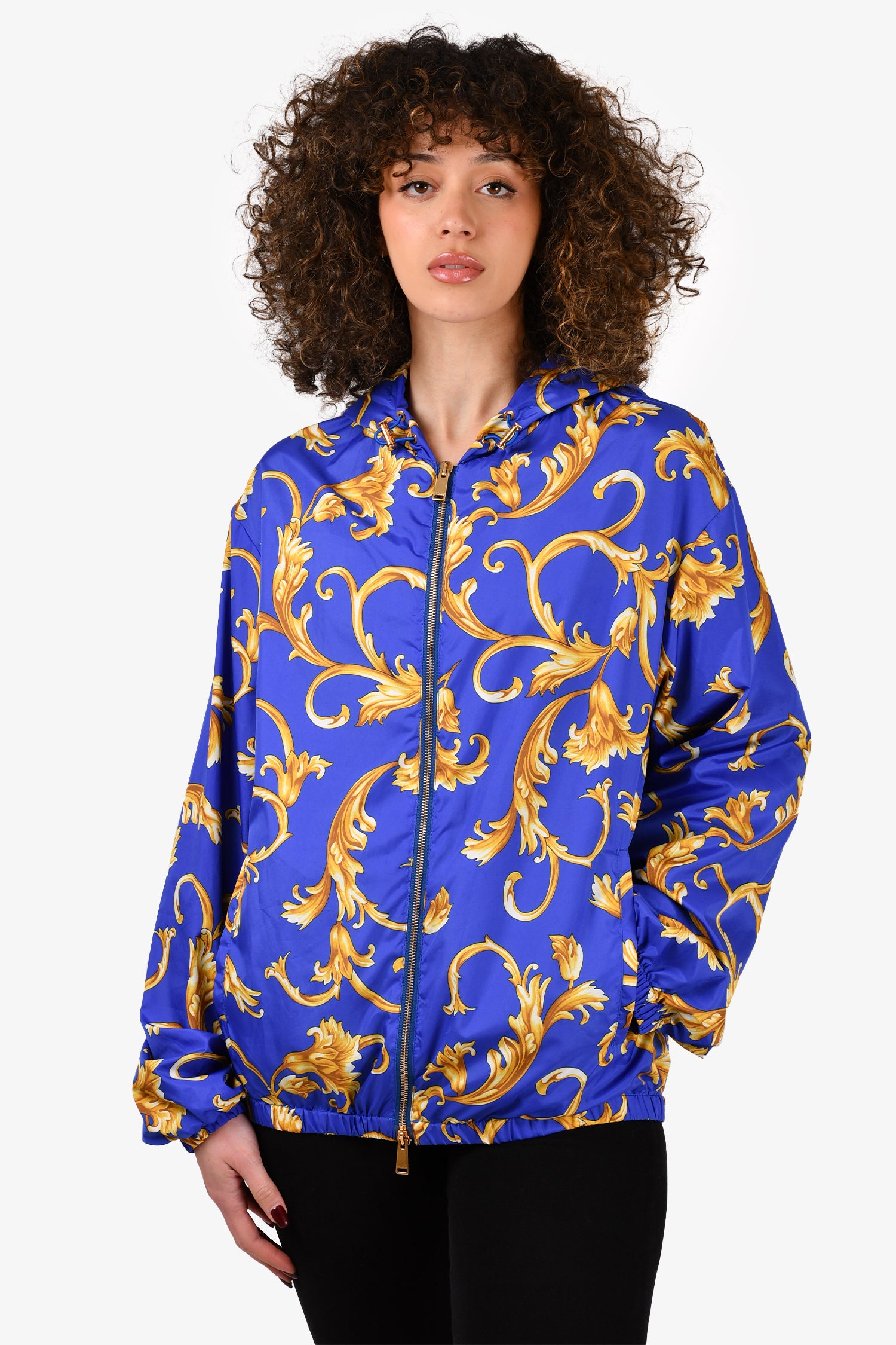 Versace Blue/Yellow Barocco Istante Print Nylon Windbreaker Jacket Siz ...