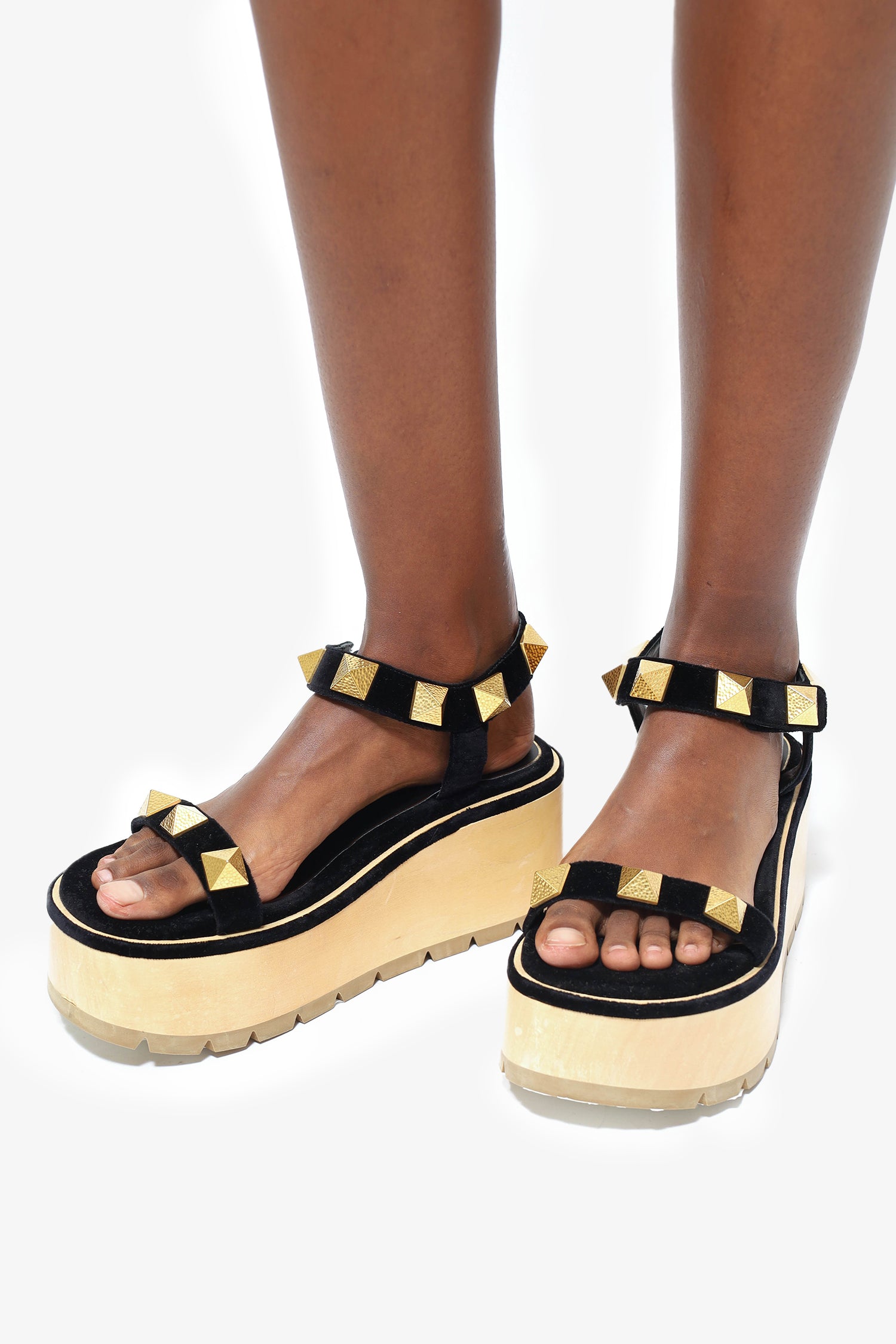 Valentino Black/Gold Velvet 'Roman Stud' Platform Sandals Size 40 ...