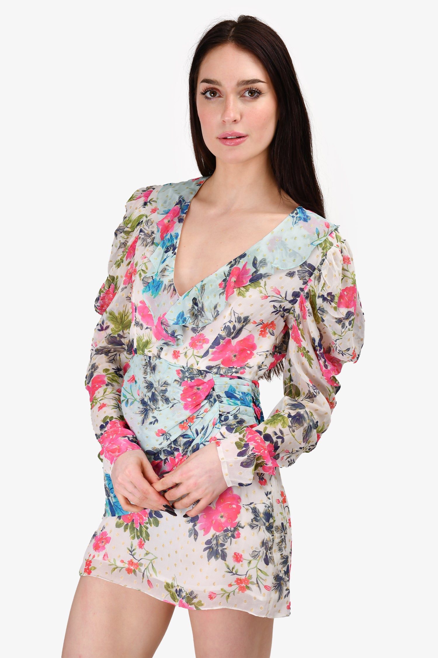 Rococo Sand Pink.White Floral Puff Sleeve Mini Dress Size M – Mine & Yours