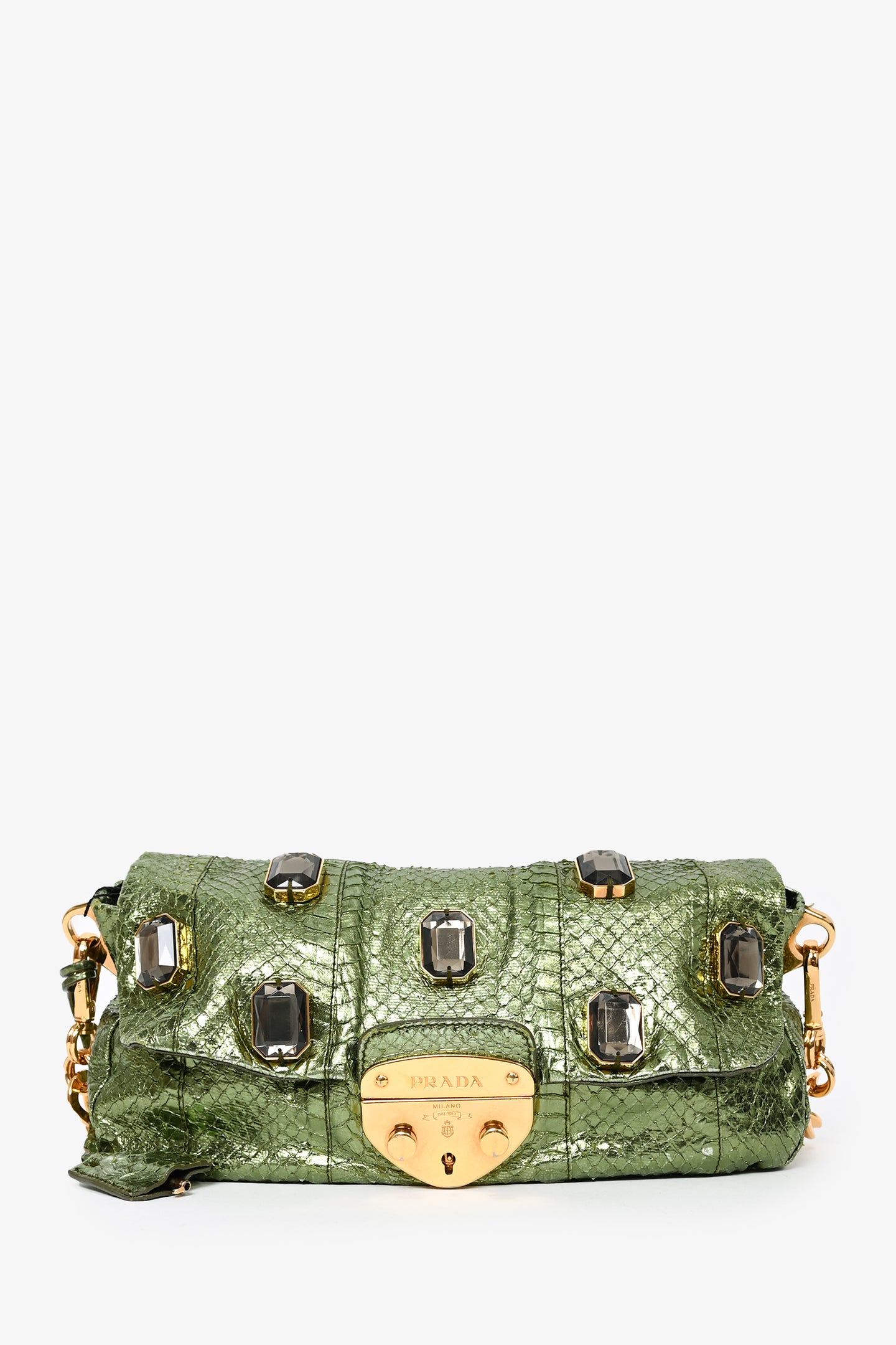 Prada Green Metallic Jeweled Python Chain Shoulder Bag – Mine & Yours