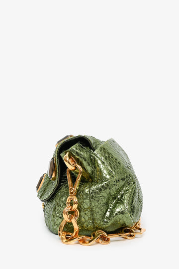 Prada Green Metallic Jeweled Python Chain Shoulder Bag – Mine & Yours