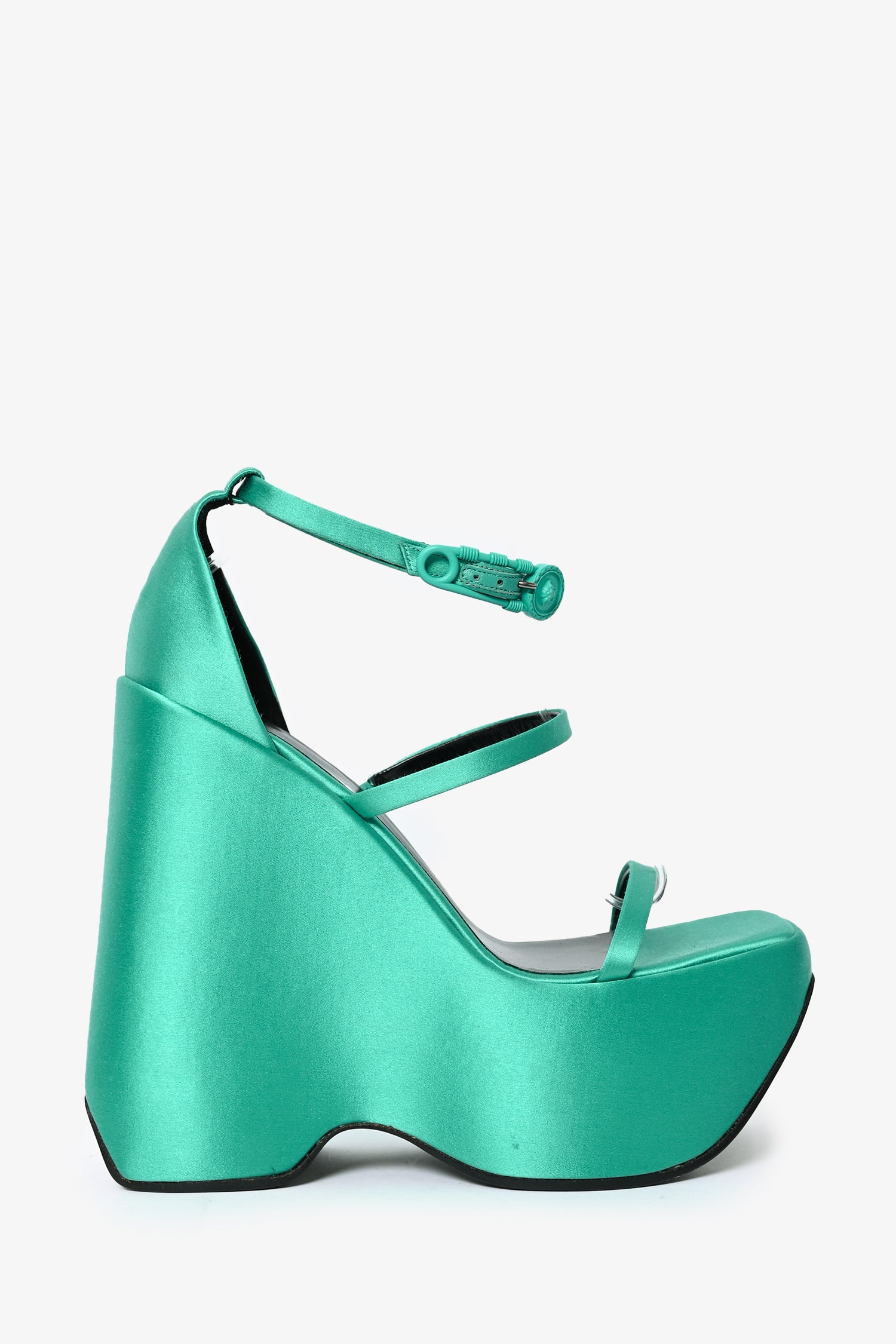 Versace Teal Satin Mega Platform Sandals Size 38.5 – Mine & Yours