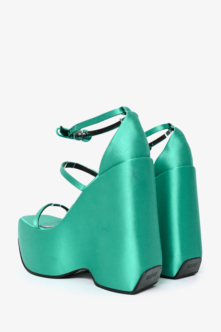 Versace Teal Satin Mega Platform Sandals Size 38.5 – Mine & Yours