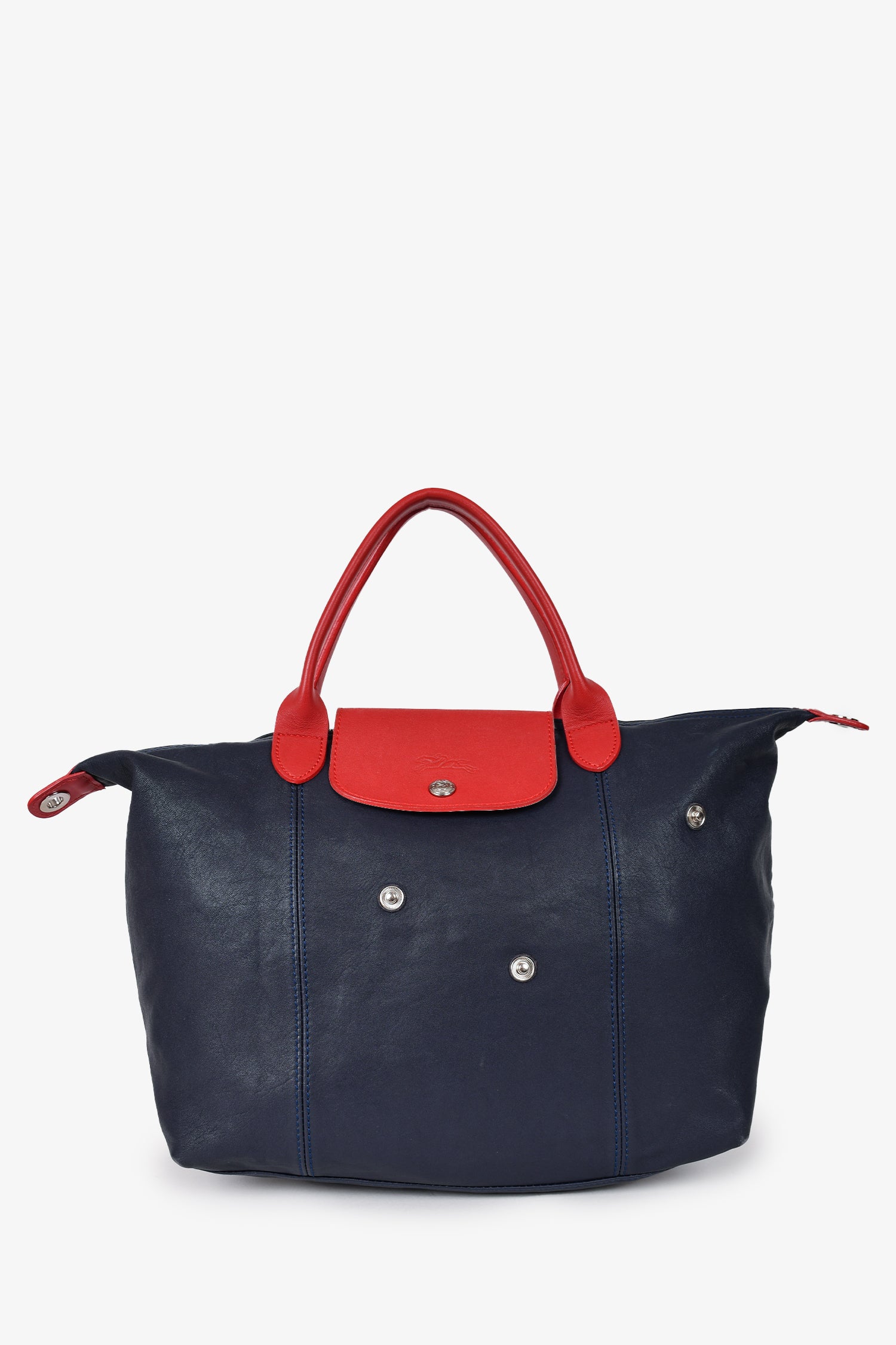 Longchamp Limited Edition Navy/Red Leather Removable Patchwork Bag wit ...