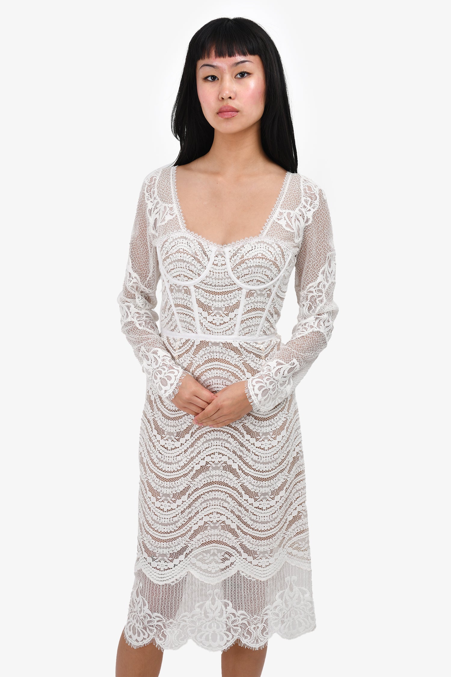Jonathan Simkhai White Lace Overlay Bustier Midi Dress Size 6 – Mine ...