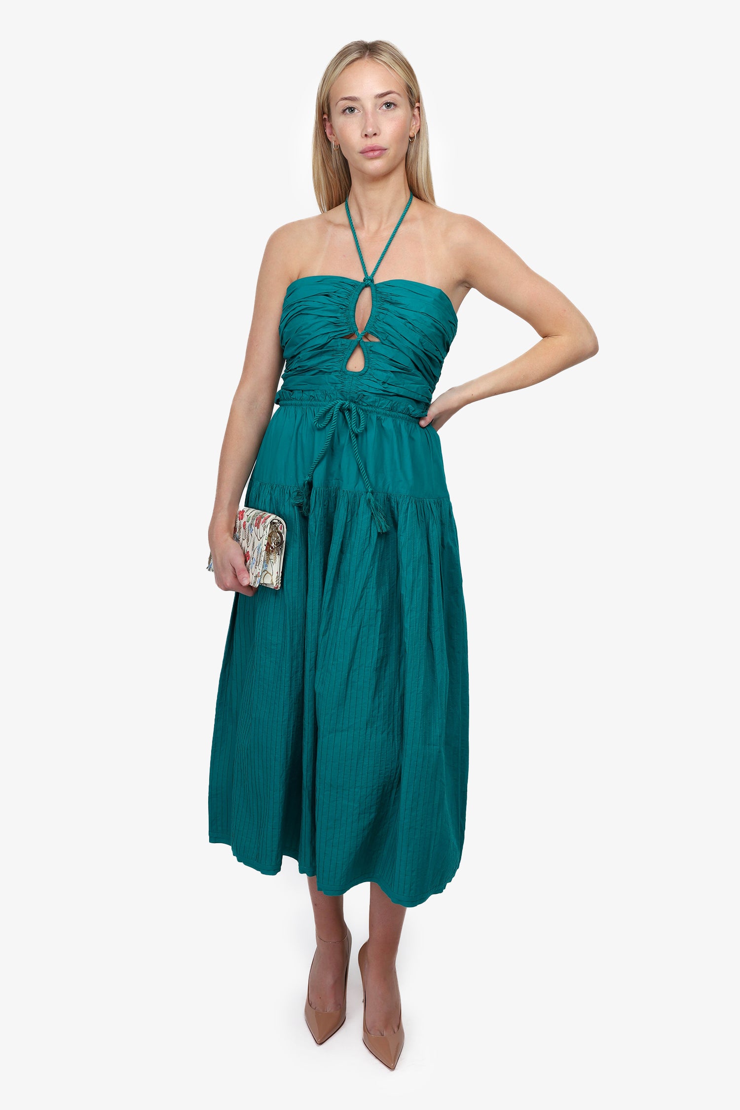 Ulla Johnson Teal Smocked Detail Emmaline Midi Dress Size 6 – Mine & Yours
