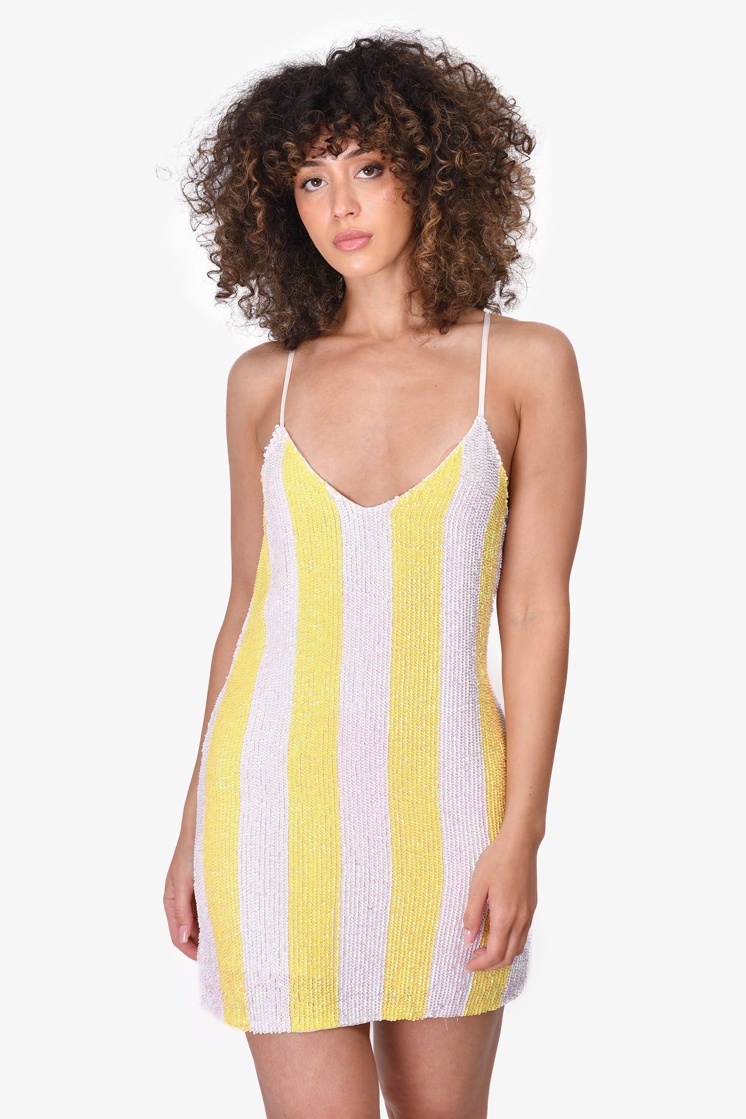 Retrofete Yellow & White Striped Sequin Tank Mini Dress Size S – Mine ...