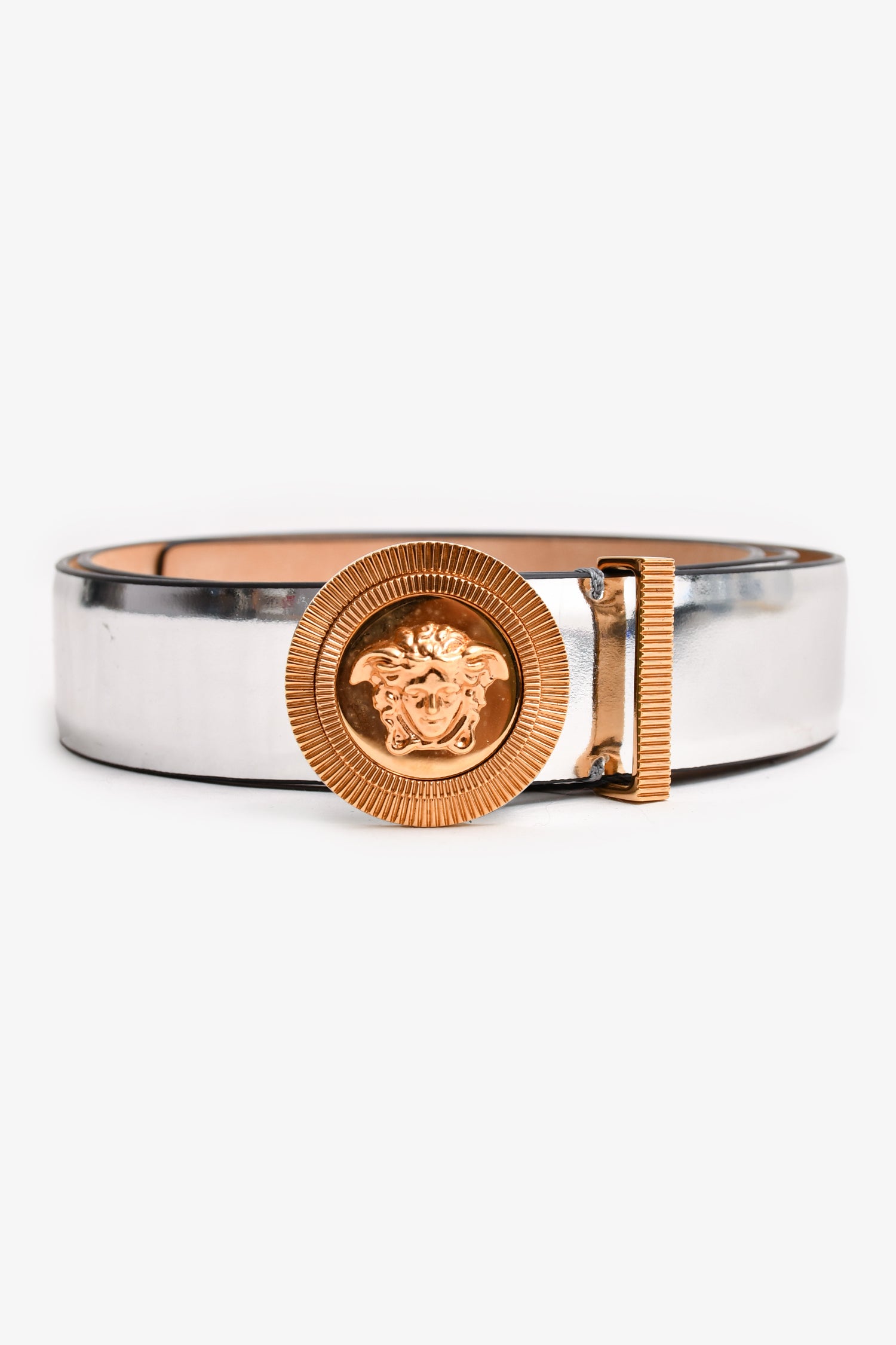 Versace Silver/Gold Leather 'Medusa' Belt Size 90 – Mine & Yours