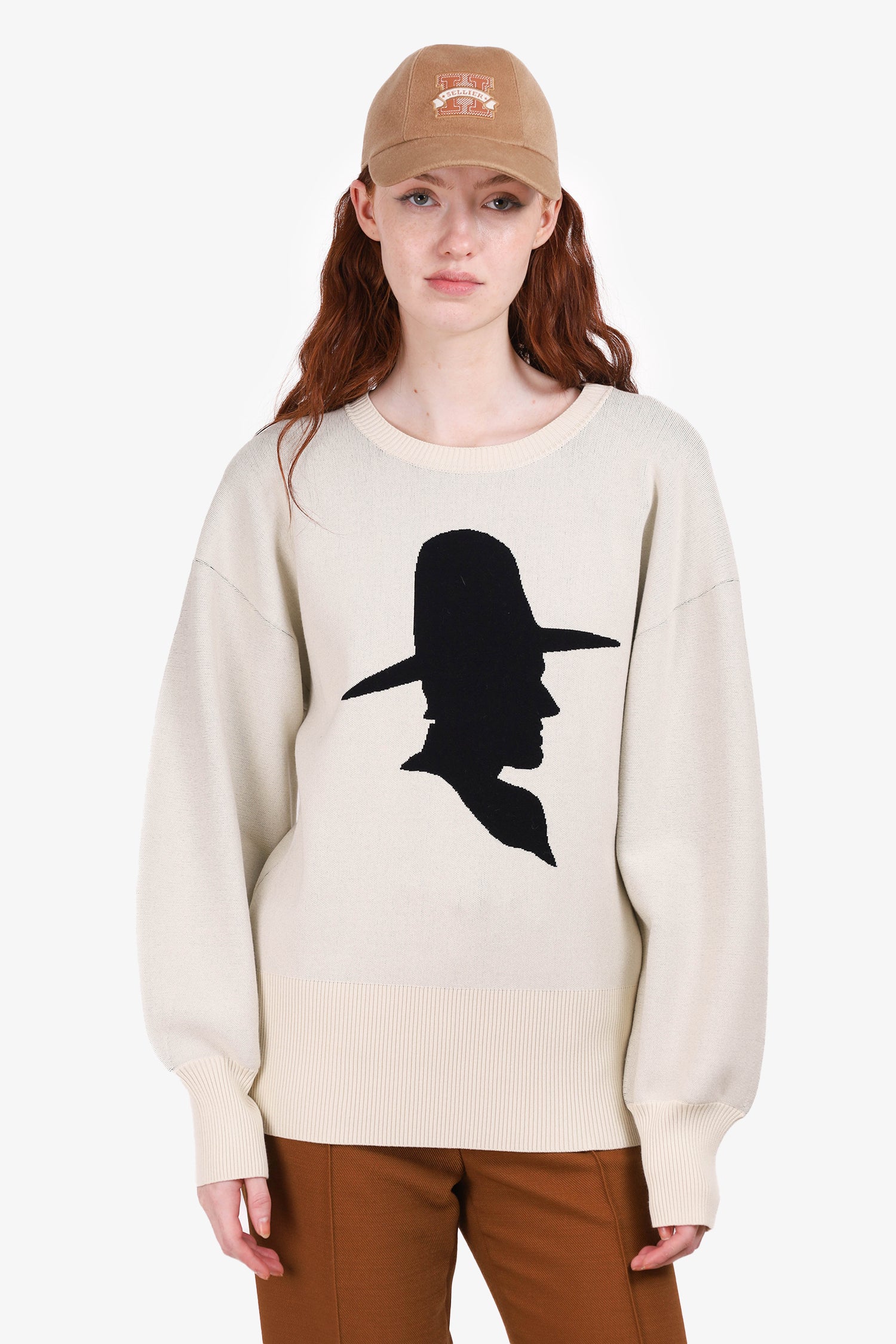 SportMax Cream Sweater with Black Silhouette Graphic Size XL – Mine & Yours
