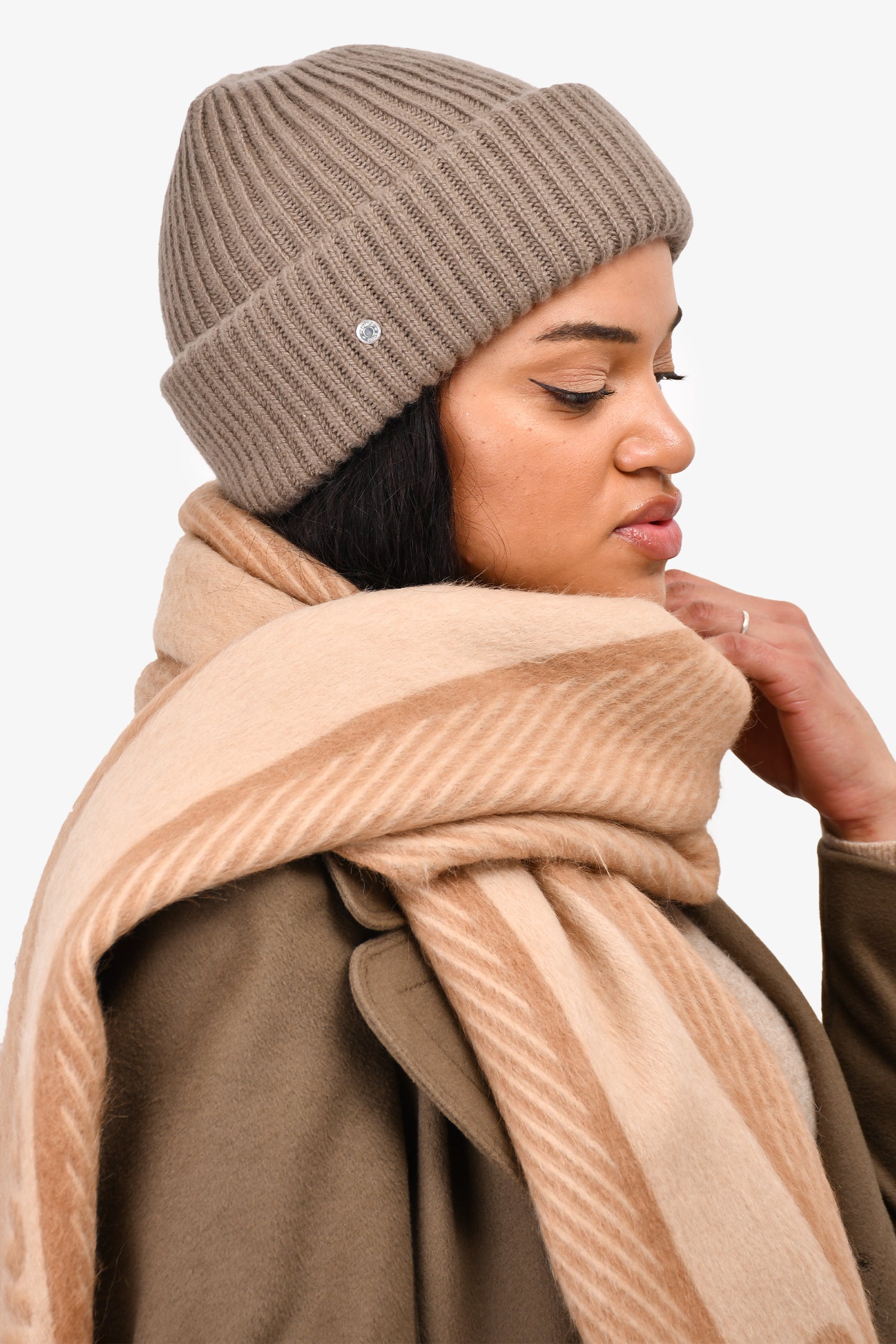Hermès Taupe Cashmere/Mohair Ribbed Toque – Mine & Yours