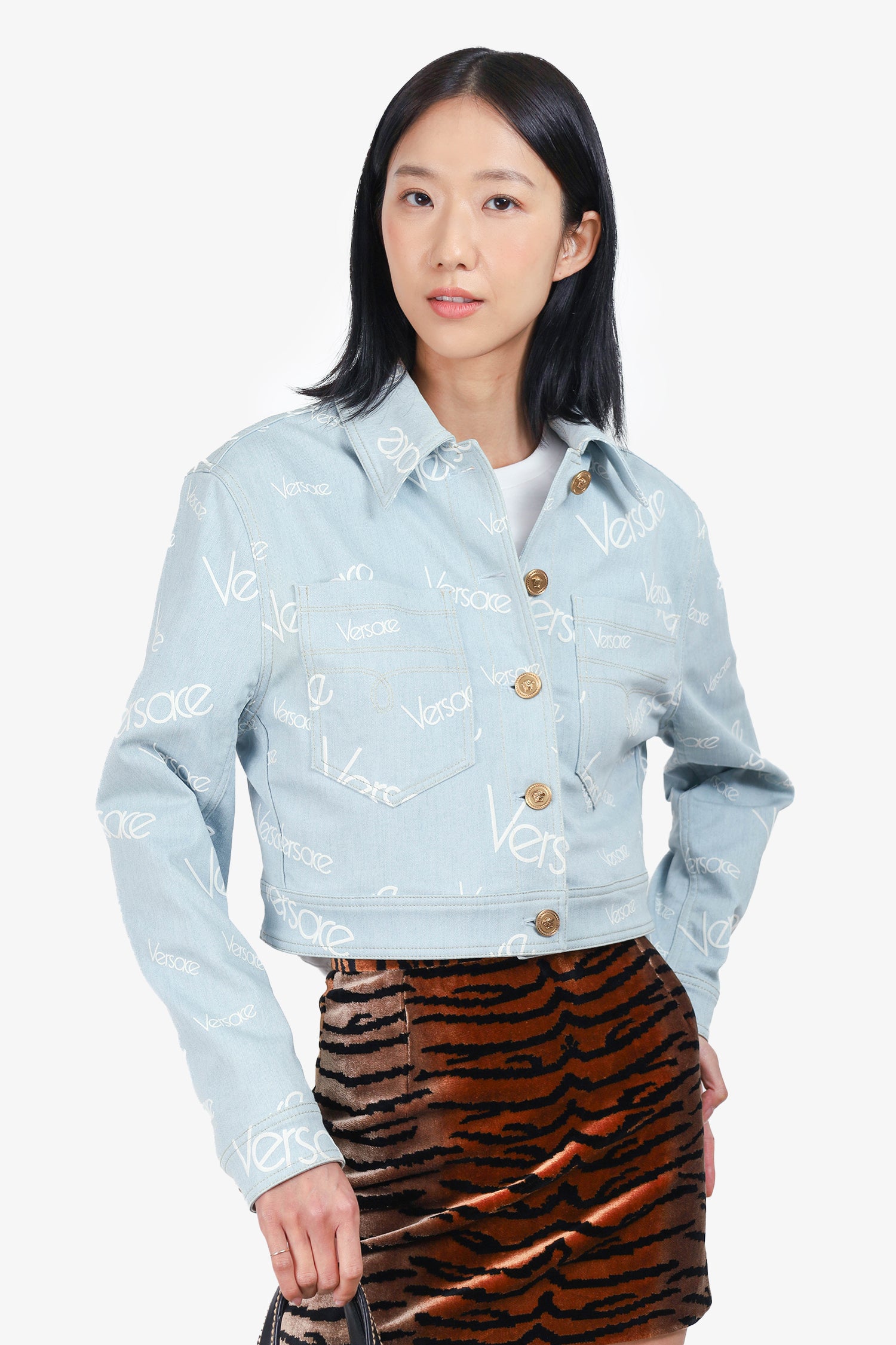 Versace Light Blue Denim Logo Button-Up Jacket Size 44 – Mine & Yours