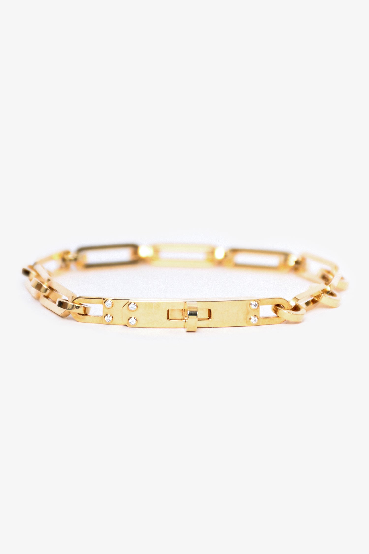 Hermès 18K Yellow Gold Kelly Chain Small Model Bracelet With Small Dia ...