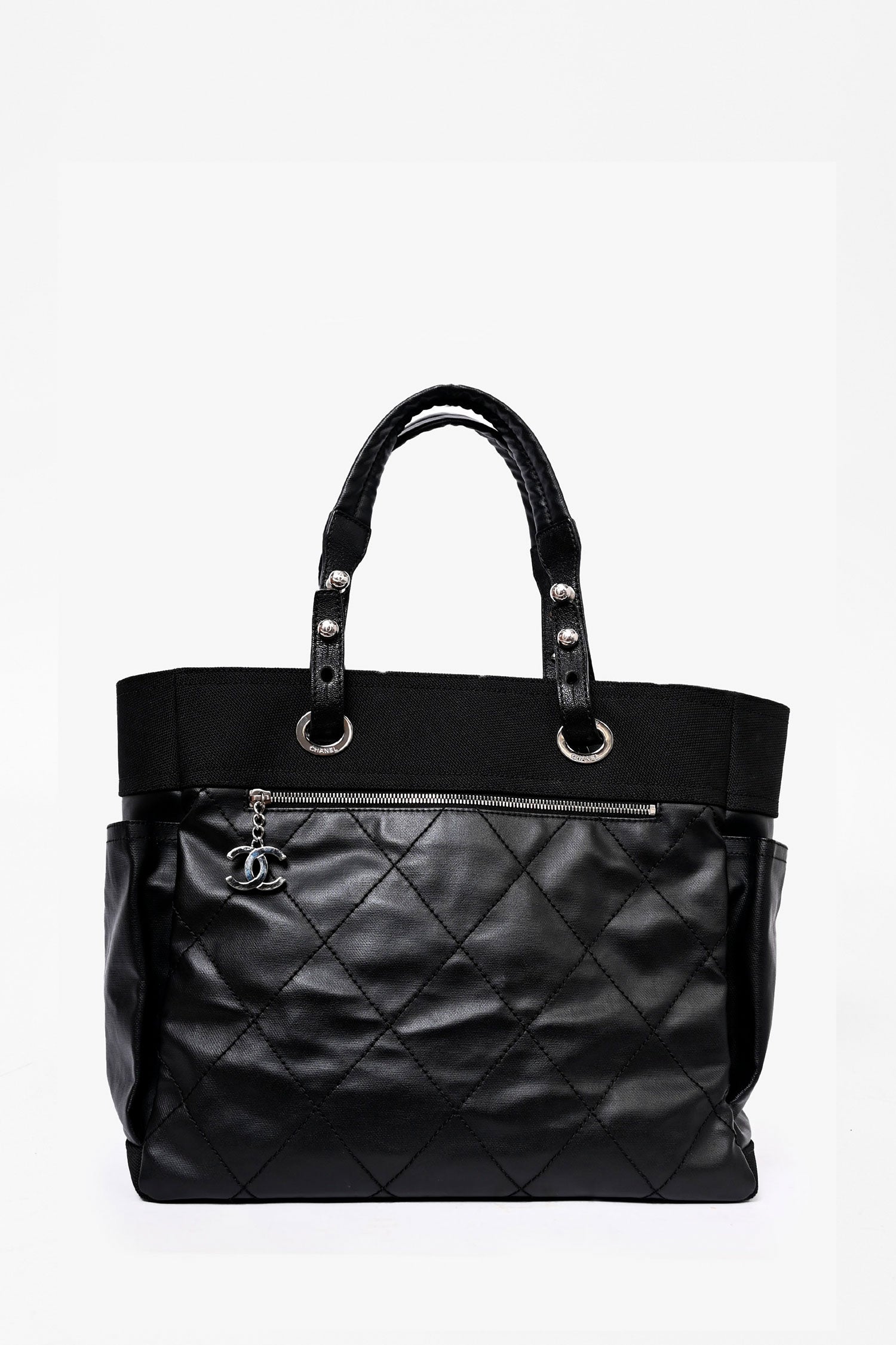 Pre-Loved Chanel™ 2012 Black Leather/Canvas 'Paris Biarritz' Tote Bag ...