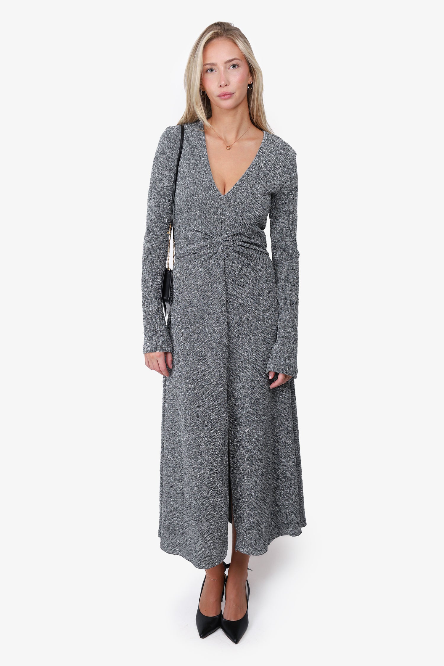 ROTATE Birger Christensen Silver Long Sleeve Dress Size M – Mine & Yours