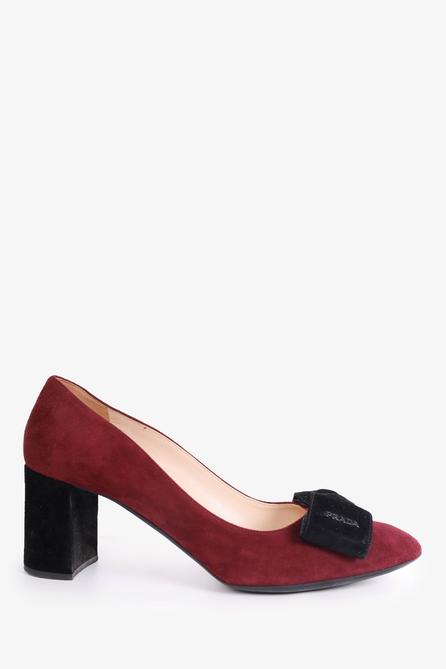 Prada Burgundy/Black Suede Bow Pump Size 40 – Mine & Yours