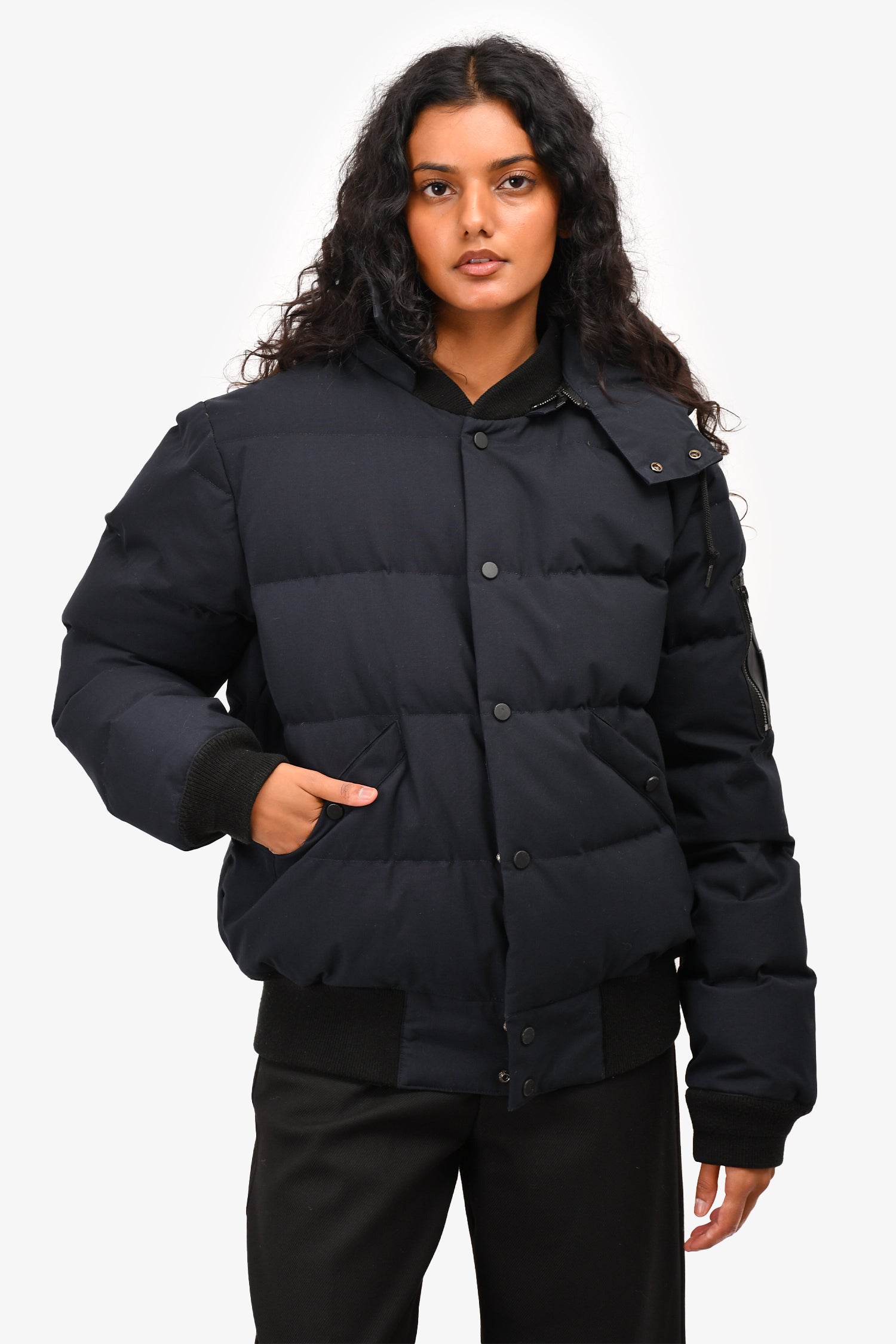 Sandro Navy Leather Pocket Puffer Jacket Size M Mens – Mine & Yours