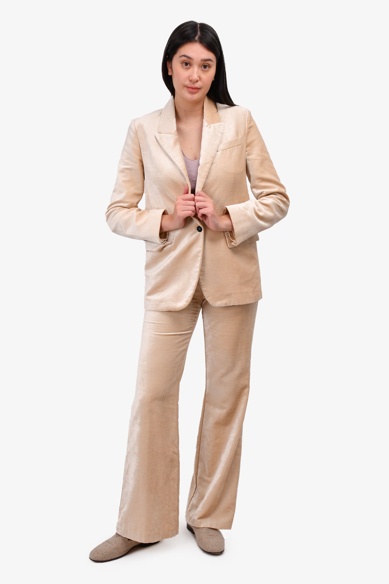 Forte Forte Beige Velvet Blazer + Trouser Set Size 4 – Mine & Yours