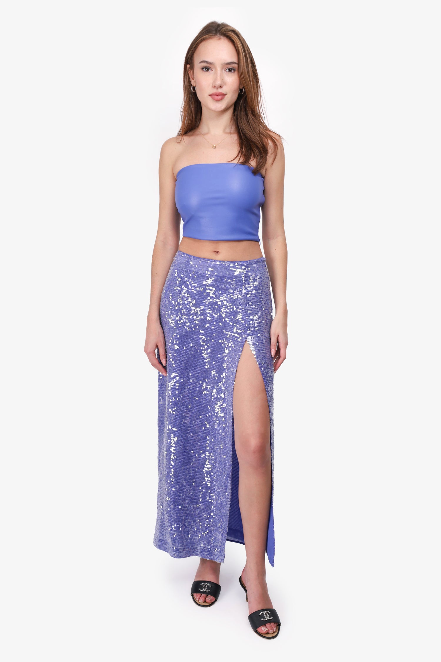 LaPointe Purple Faux Leather Crop Top and Sequin Skirt Size 0 – Mine ...