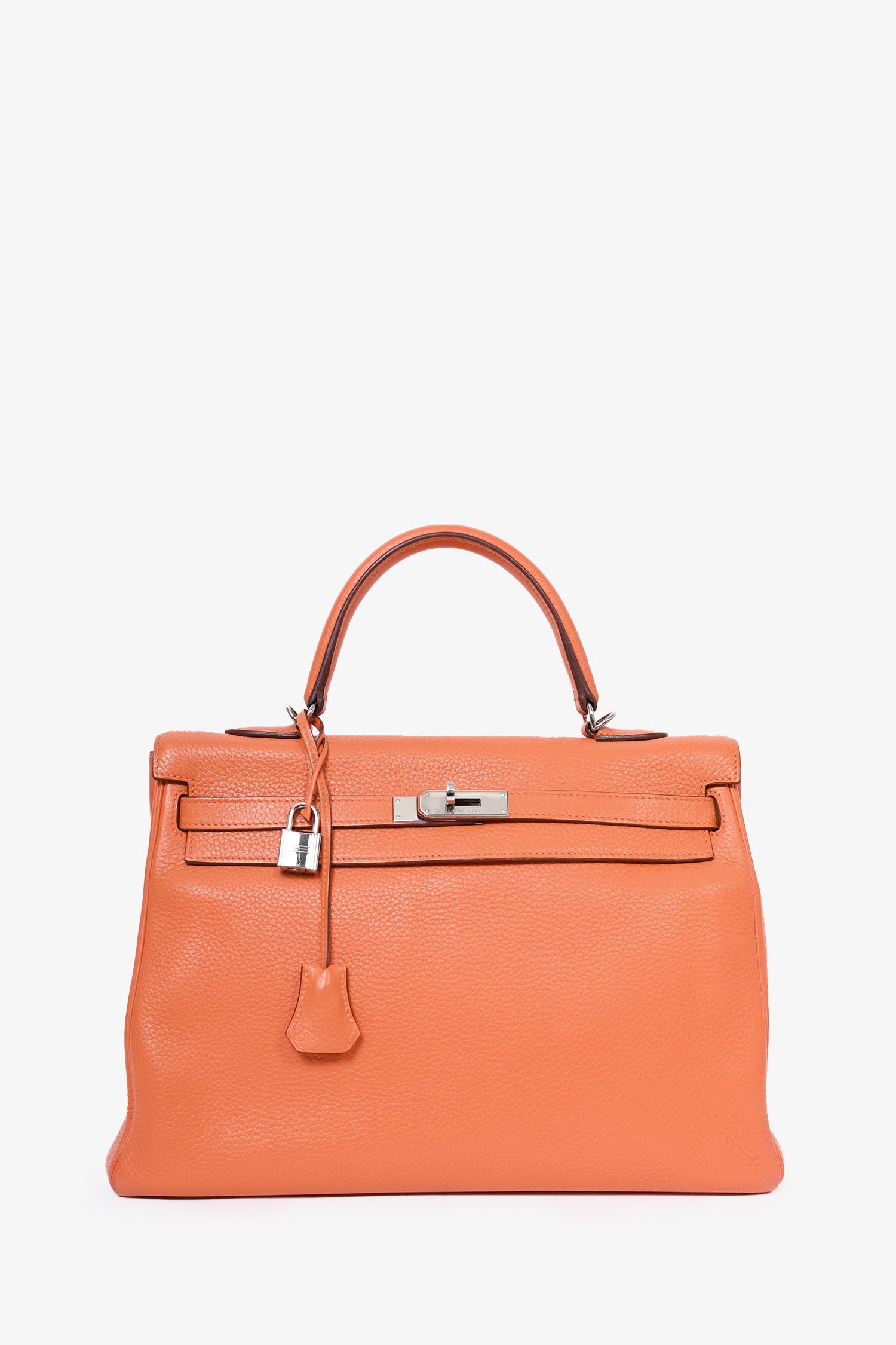 Hermès 2010 Orange Clemence Leather Kelly Retourne 35 Top Handle with ...