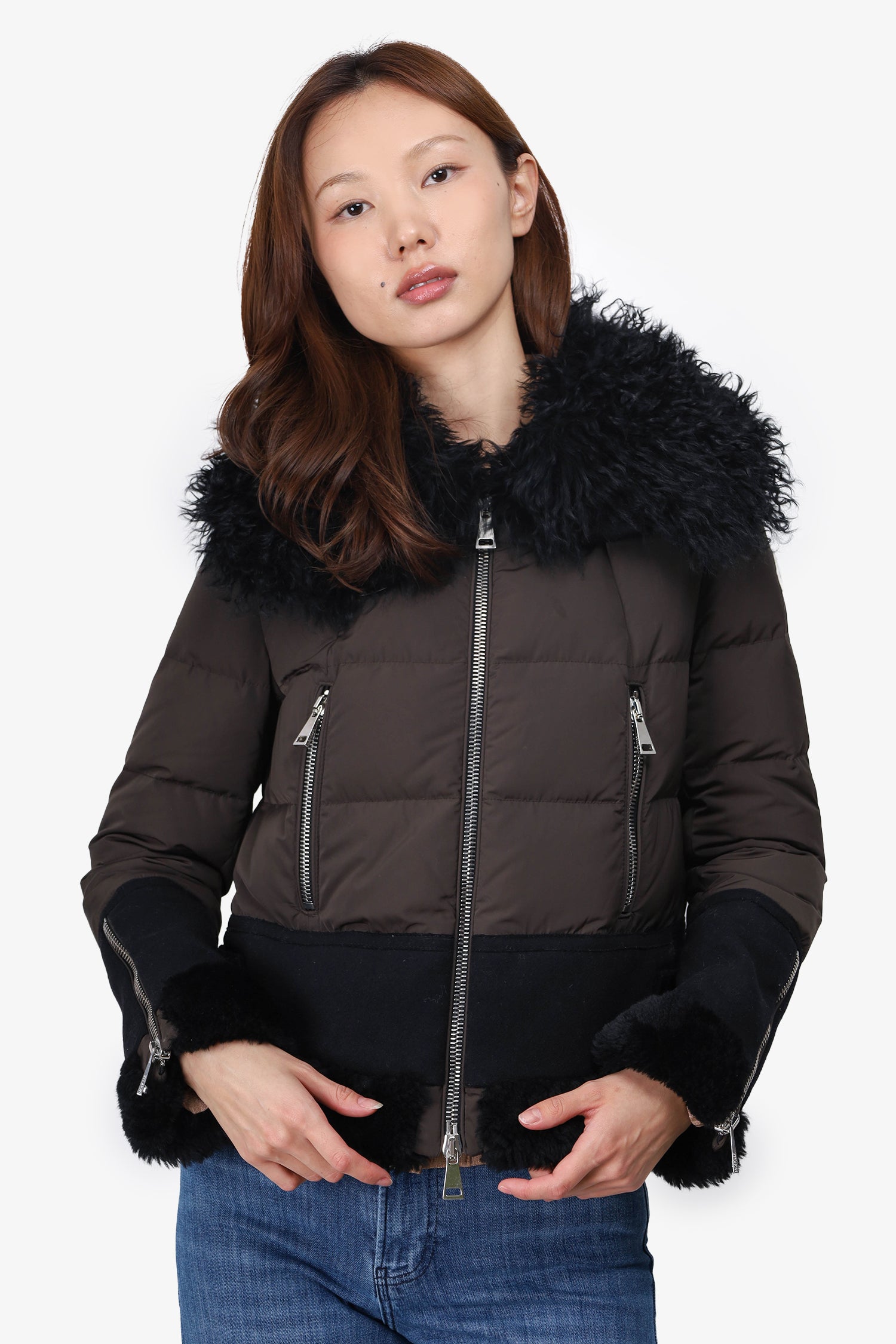 Moncler Khaki/Black Shearling Collar/Cuff Puffer Jacket Size 0 – Mine ...