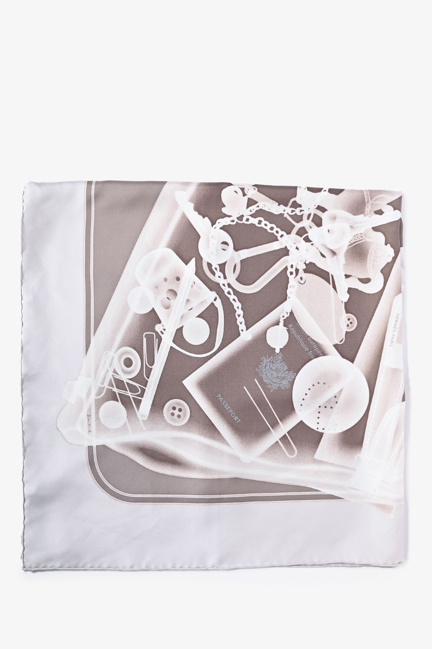 Hermès Grey Silk Graphic 'Check In' Scarf 90 – Mine & Yours
