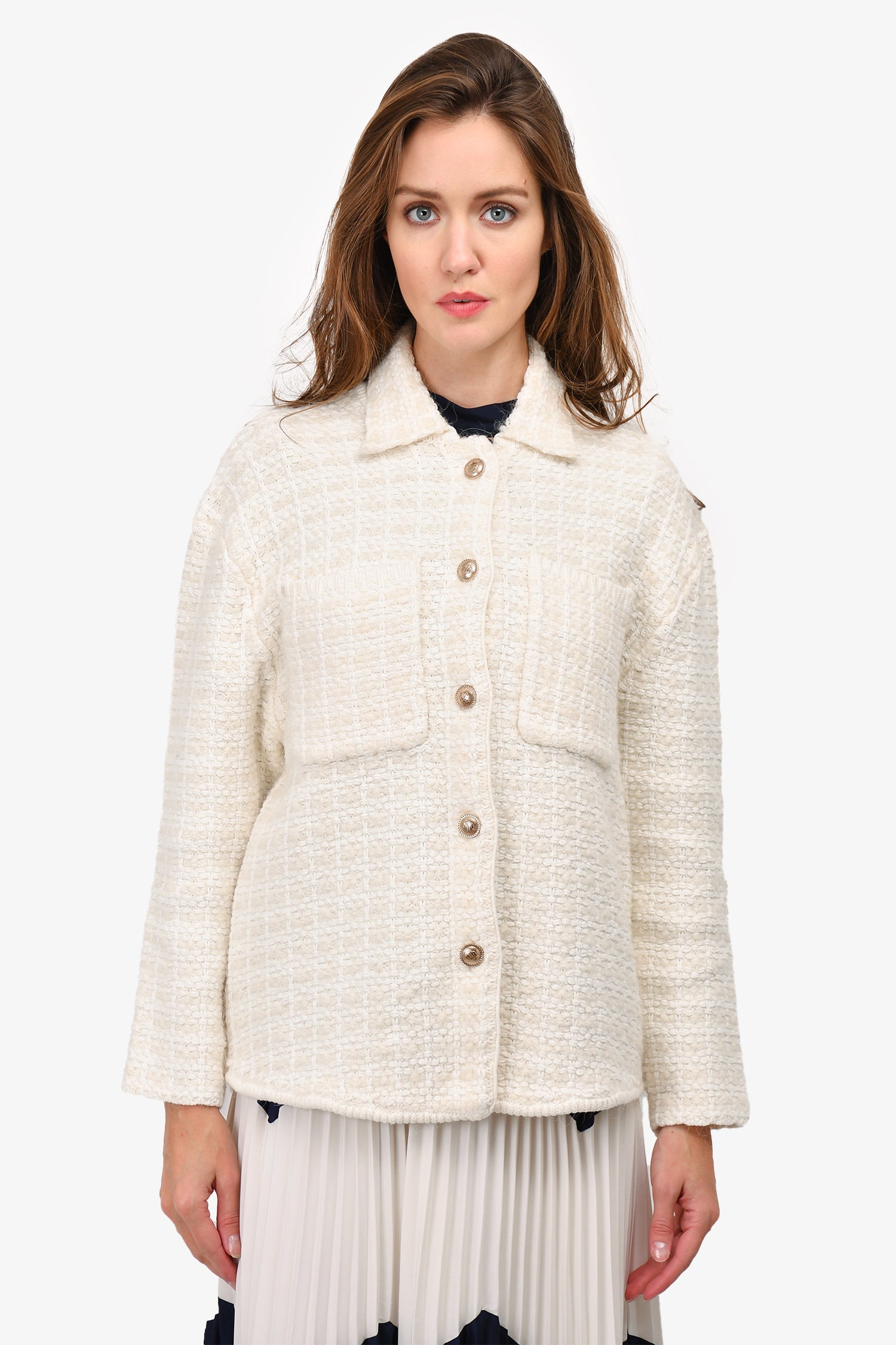 Maje Cream Tweed Buttoned Jacket Size 1 – Mine & Yours