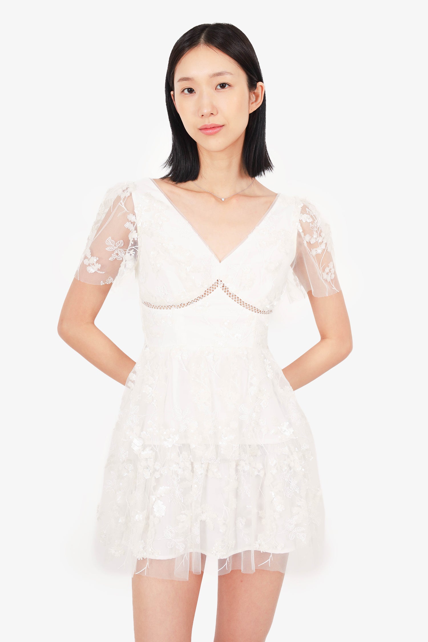 Self-Portrait Ivory Blossom Sequin Two Tier Mini Dress Size 0 – Mine ...