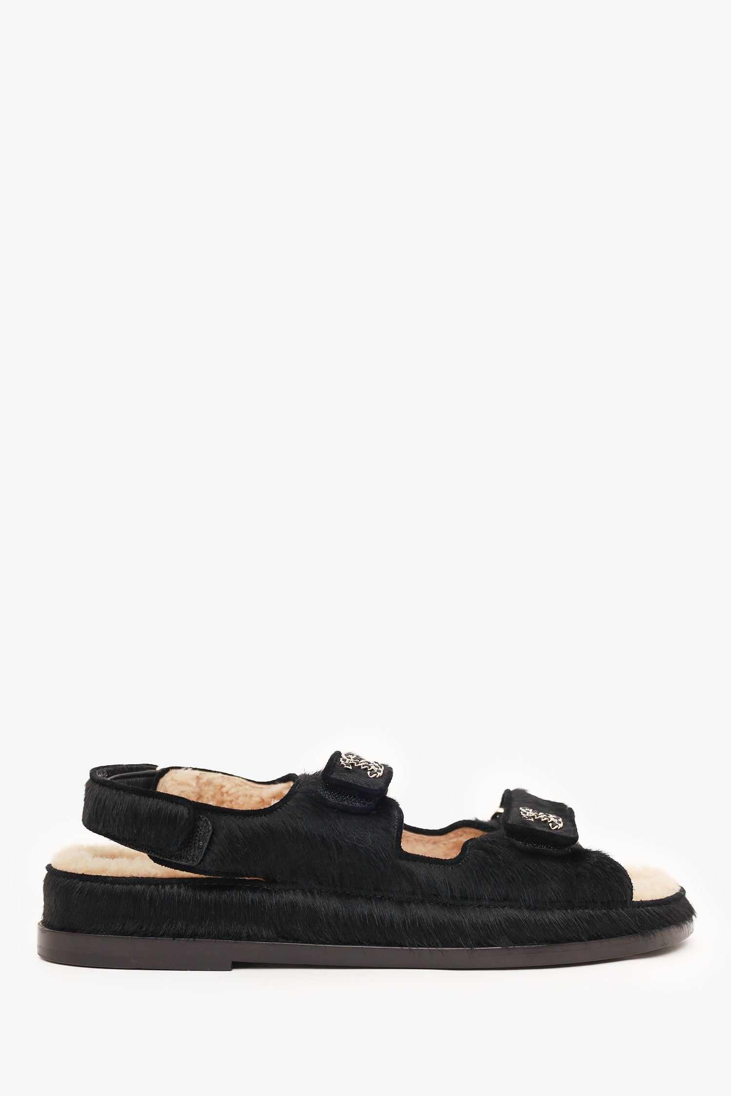 Chanel Black Pony Hair & Shearling Dad Sandals Size 38.5 – Mine & Yours