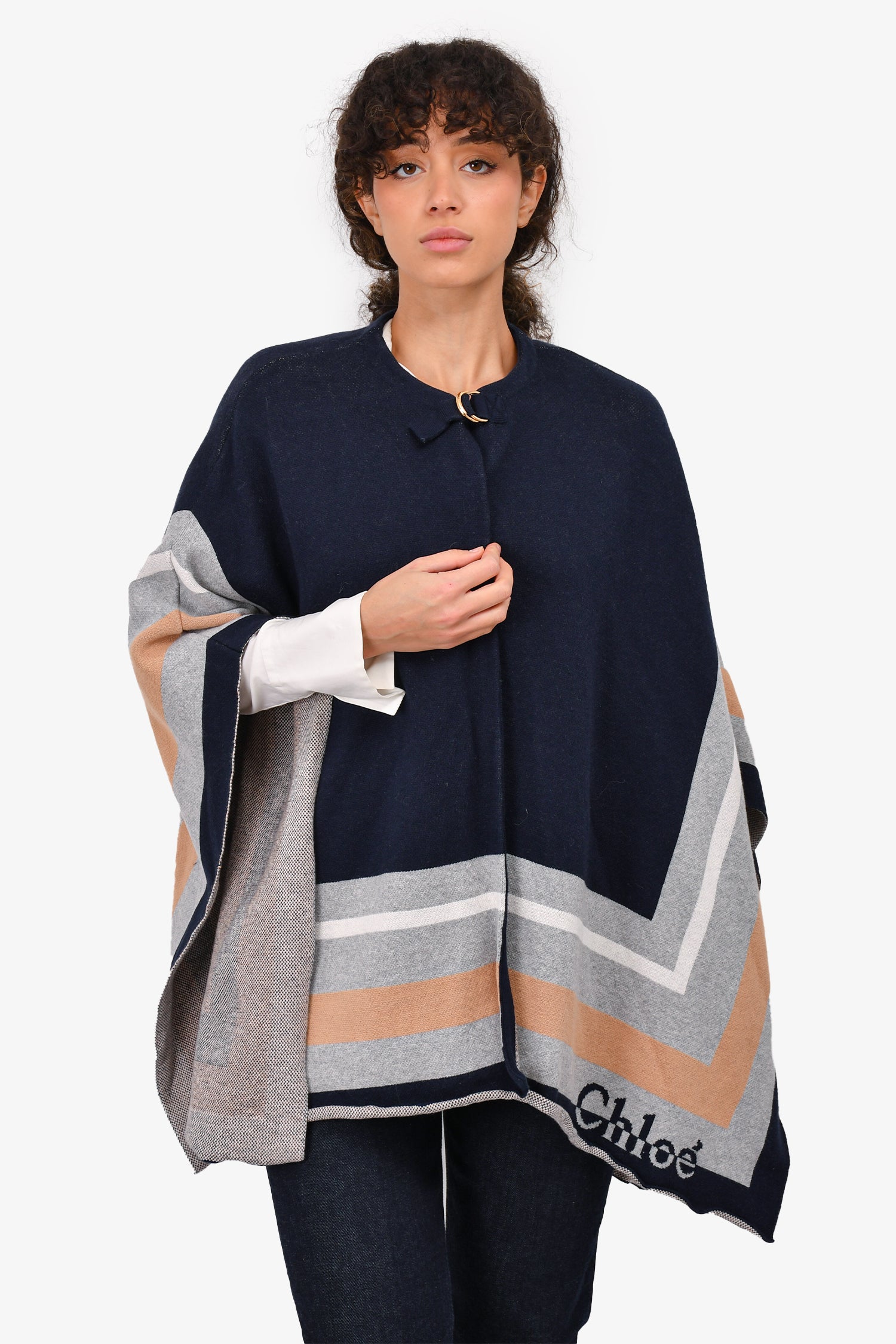 Chloe Navy/Grey/Beige Logo Cape Size 12 – Mine & Yours