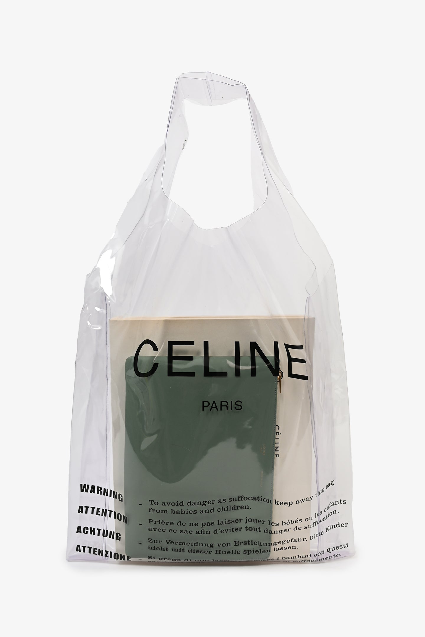 Celine Clear PVC Logo Tote with Green Leather Pouch – Mine & Yours