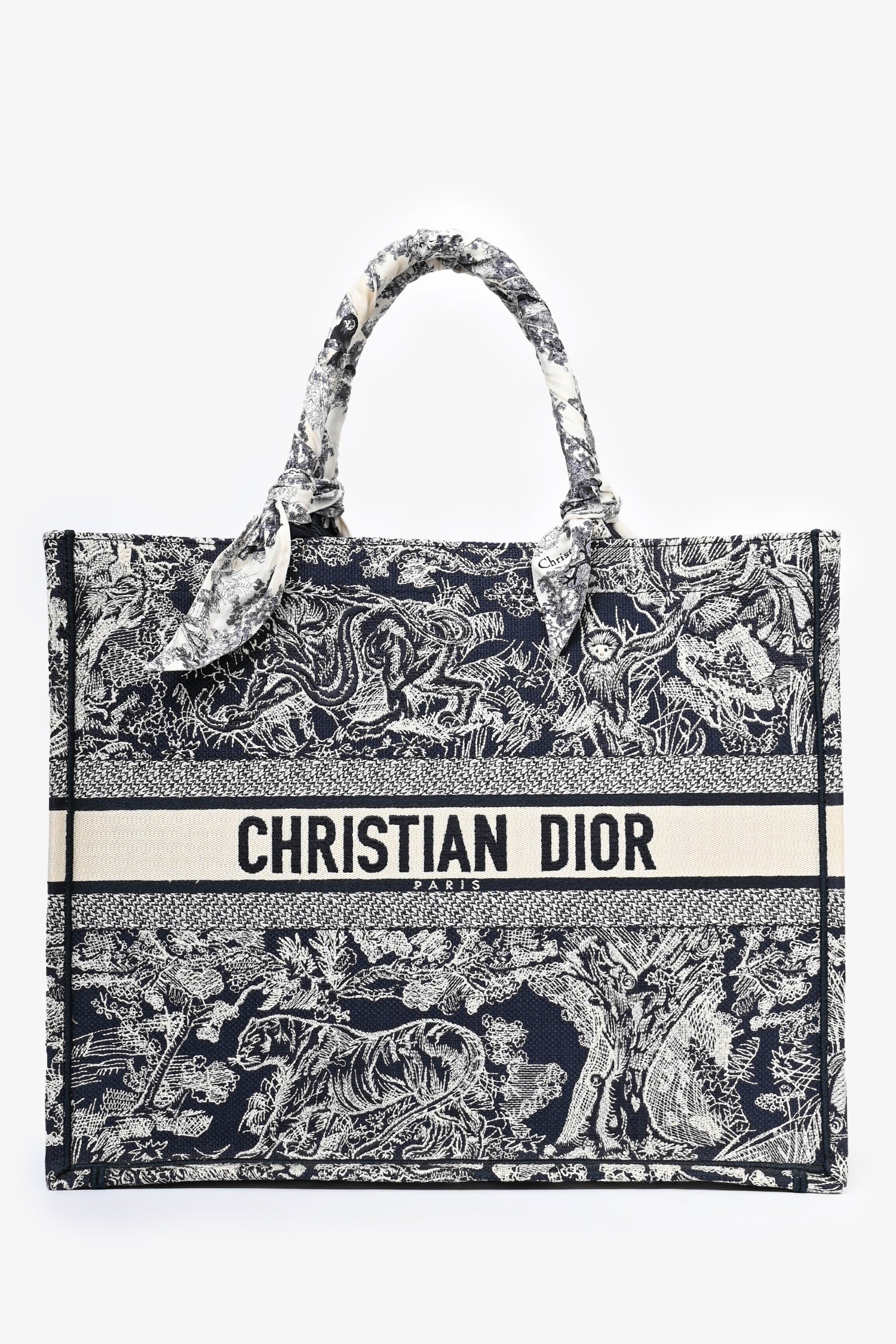 Christian Dior 2021 Navy Toile de Jouy Canvas Large Book Tote with Twi ...