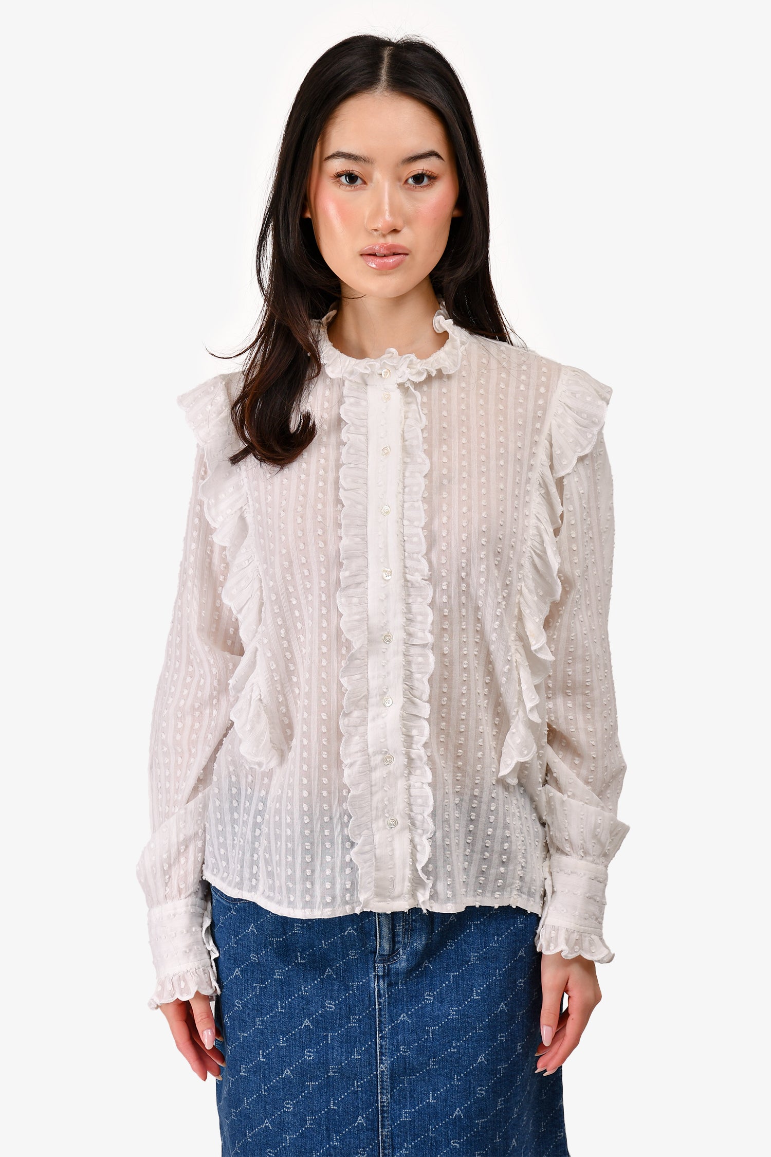 Isabel Marant Etoile White Sheer Ruffled Button Up Shirt Size 44 (As I ...